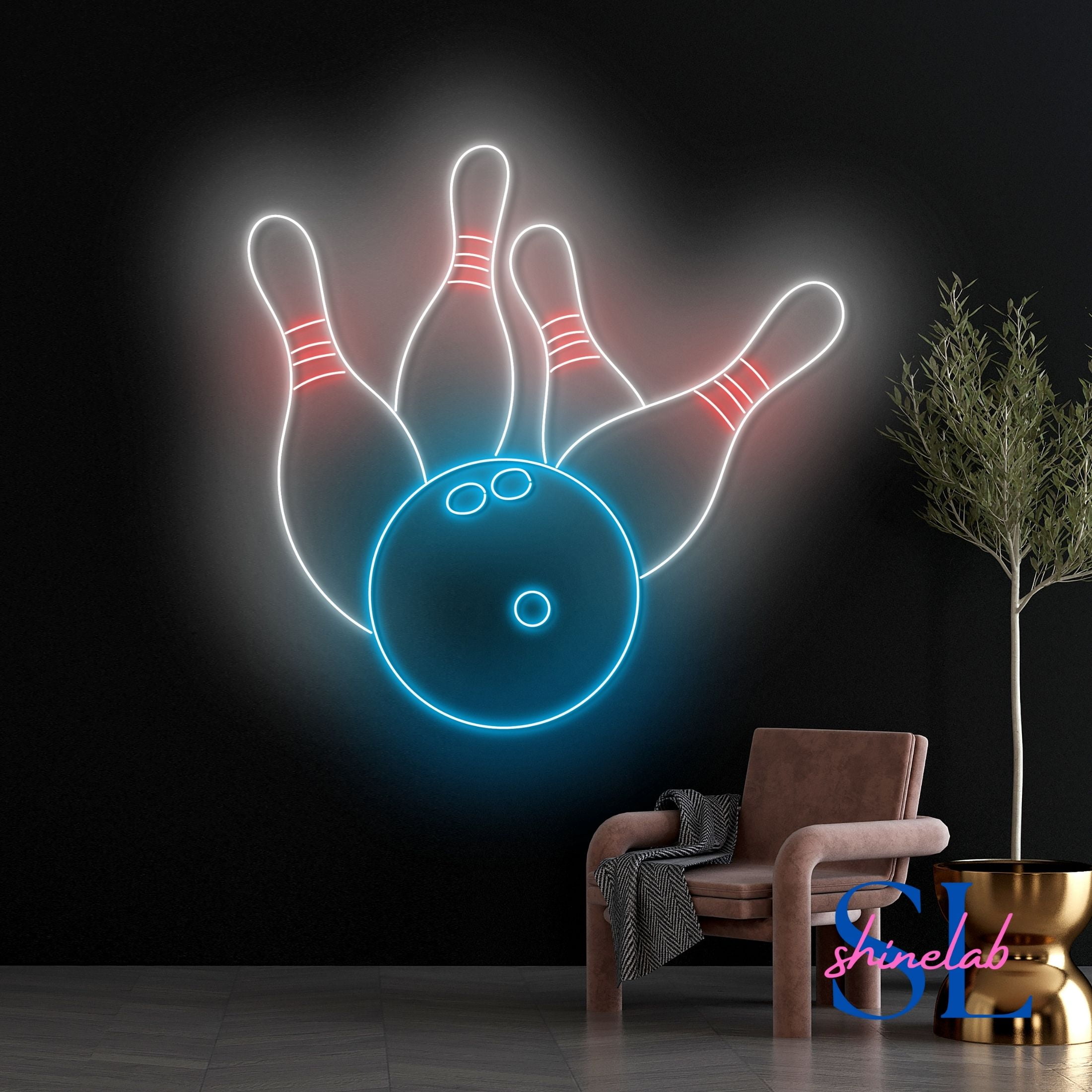 Shinelab Bowling Neon Sign, Bowling Ball Led Sign, Bowling Player Wall ...