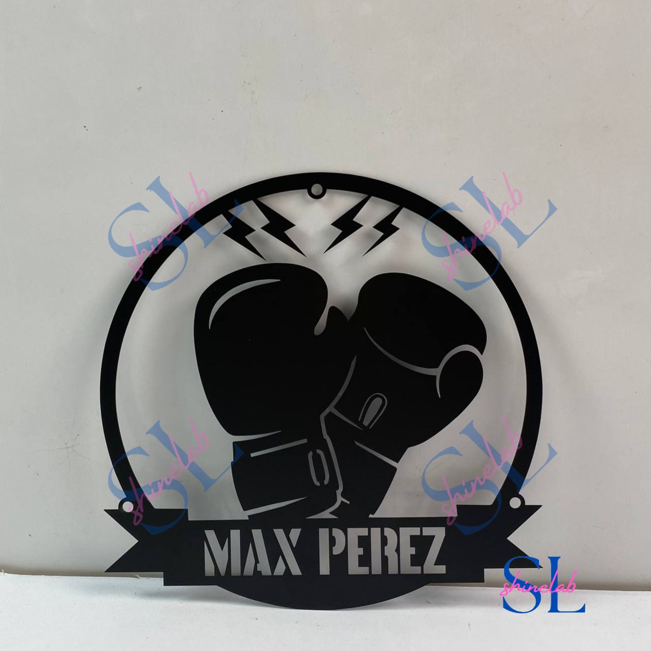 Shinelab Boxing Gloves Metal Wall Art with LED Light, King Boxer Belt ...