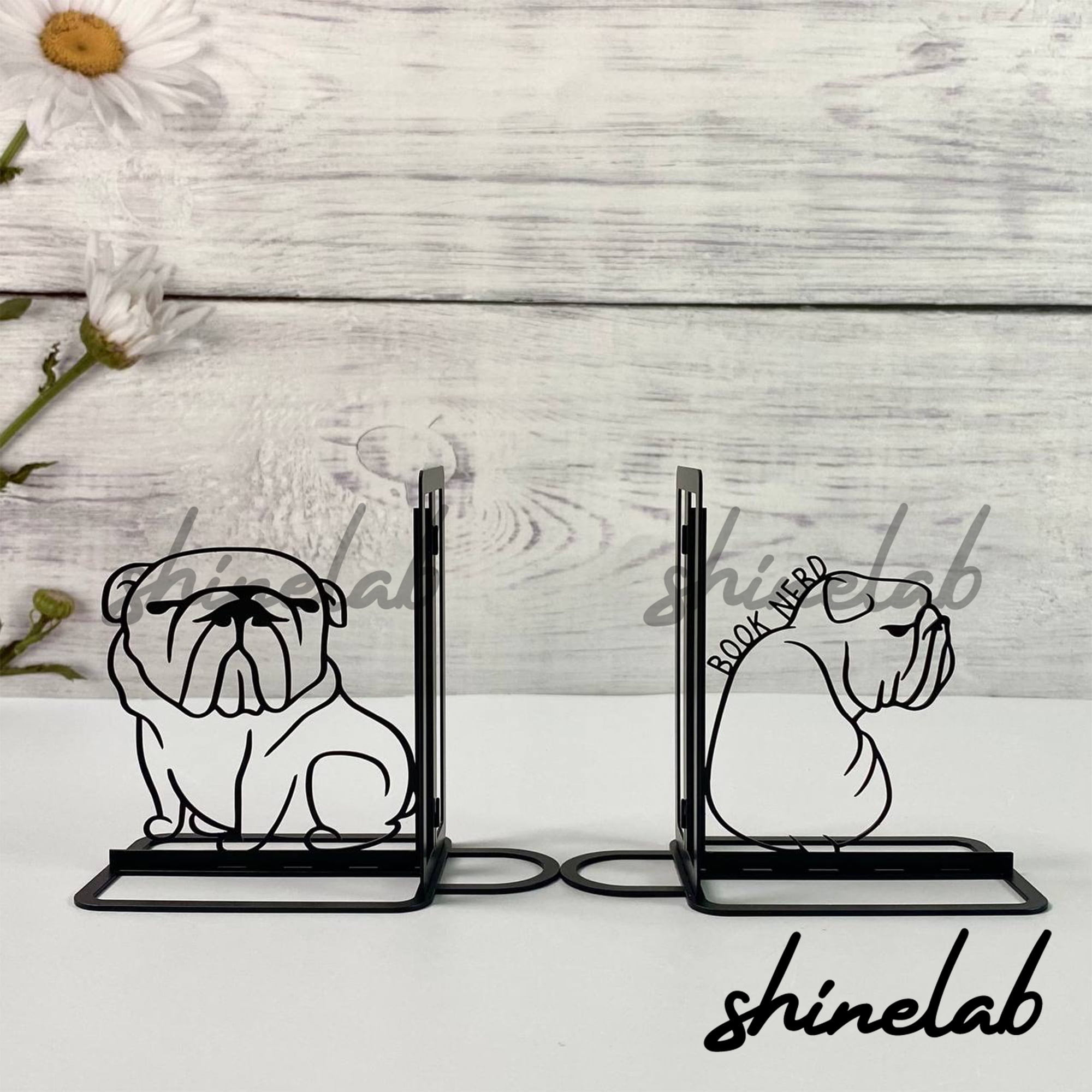 Shinelab Bulldog Metal Bookends Movie Pet Name Bookend Gift, Animal ...