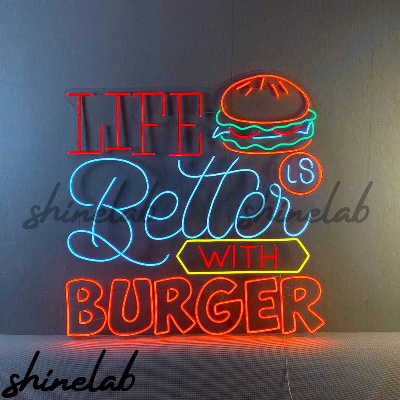Shinelab Burger Neon Sign, Fast Food Led Light, Restaurant Kitchen Wall ...