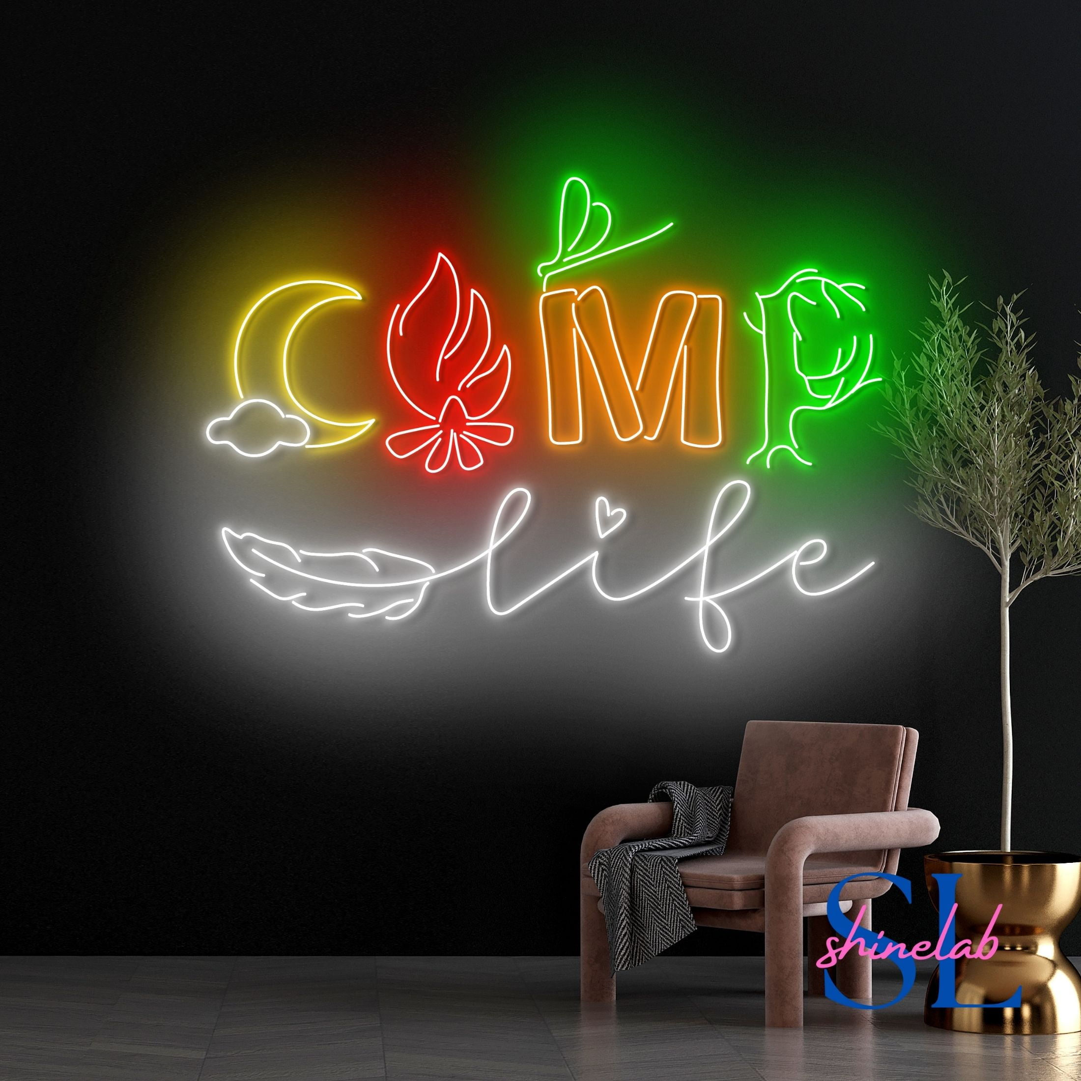 Shinelab Camp Life Neon Sign, Camping Led Sign, Campfire Wall Art Light ...