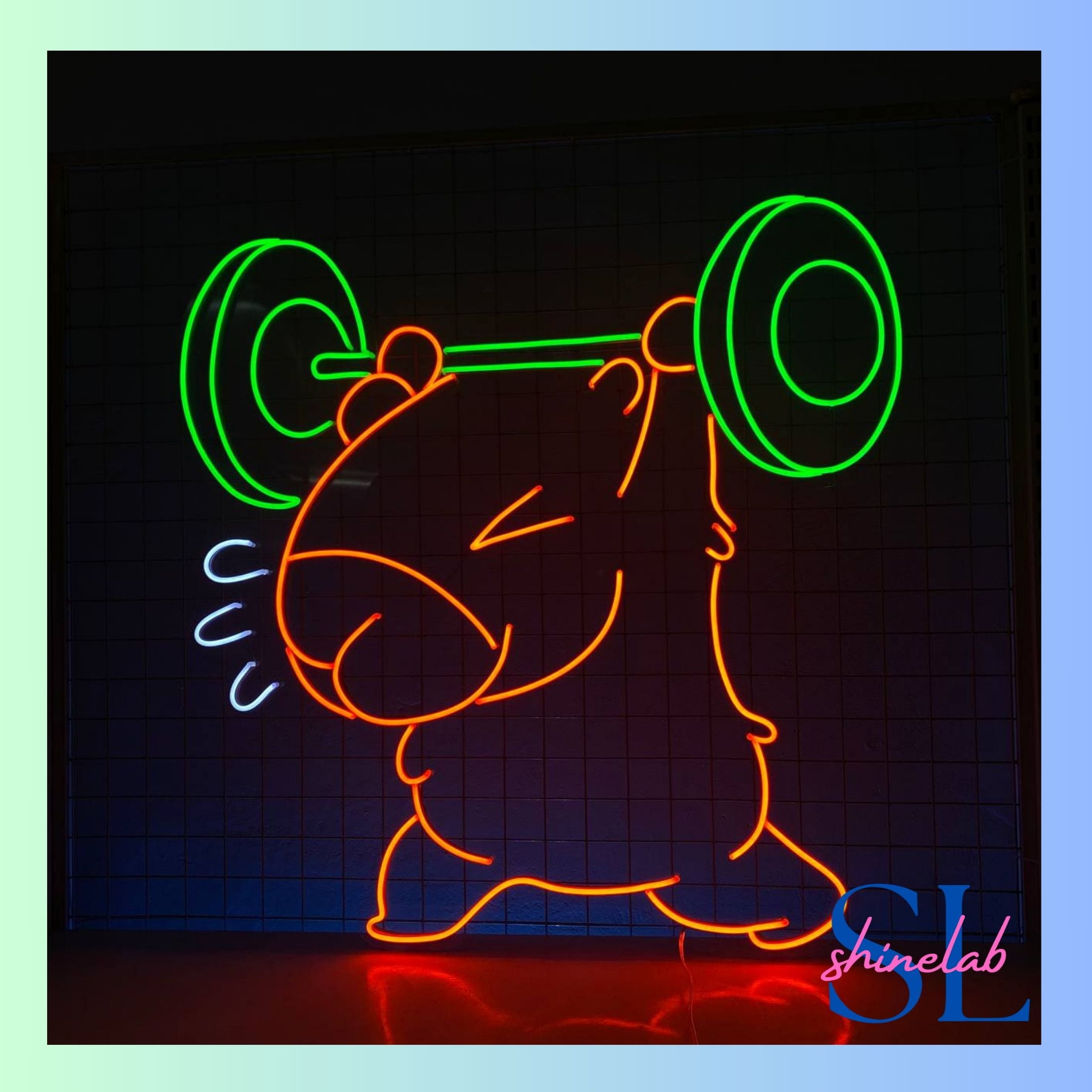 Shinelab Capybara Weightlifting Neon Sign, Capybara Barbell Wall Art ...