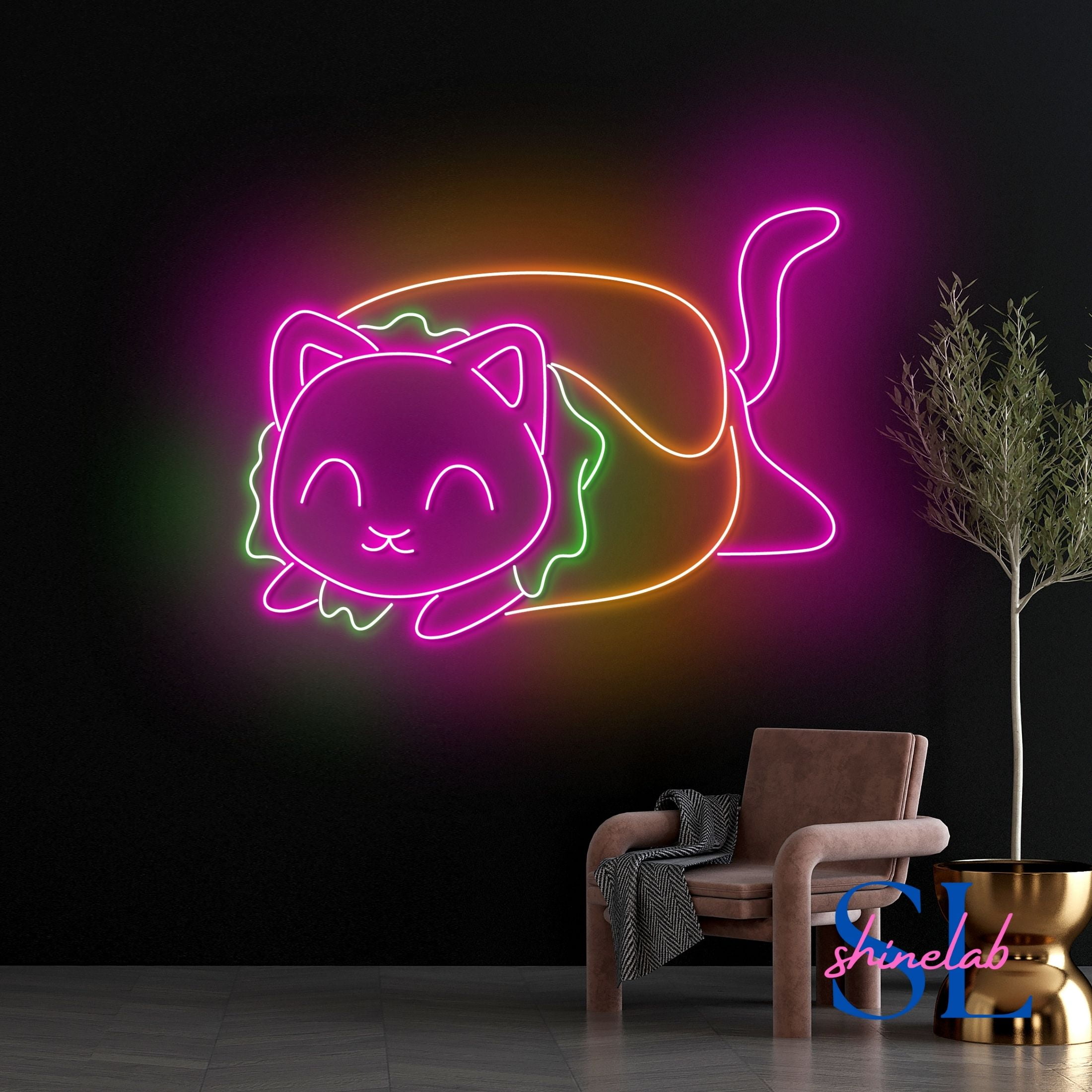 Shinelab Cat Burrito Neon Sign, Burrito Cat Led Sign, Cute Burrito Food ...