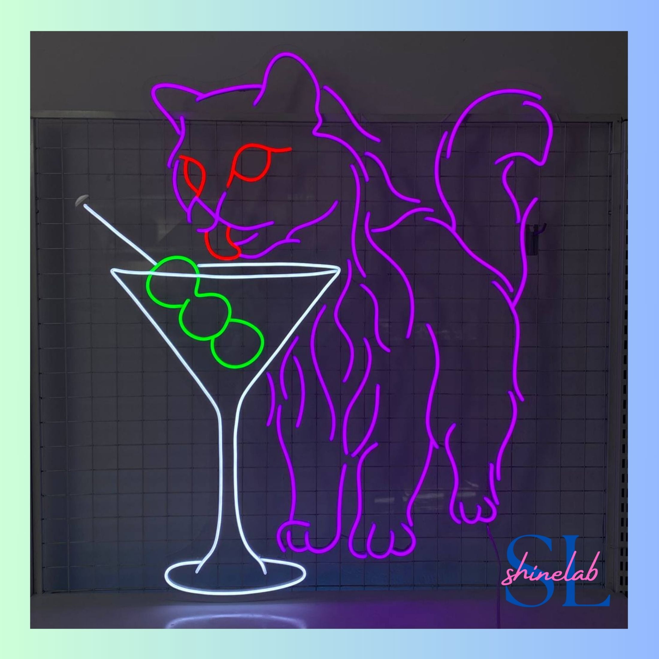 Shinelab Cat Drinking Martini Neon Sign, Martini Cat Wall Art, Cocktail ...