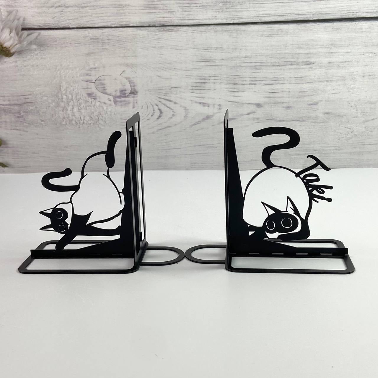 Shinelab Cat Metal Bookends Cat Pet Name Bookend, Animal Desk Bookshelf ...