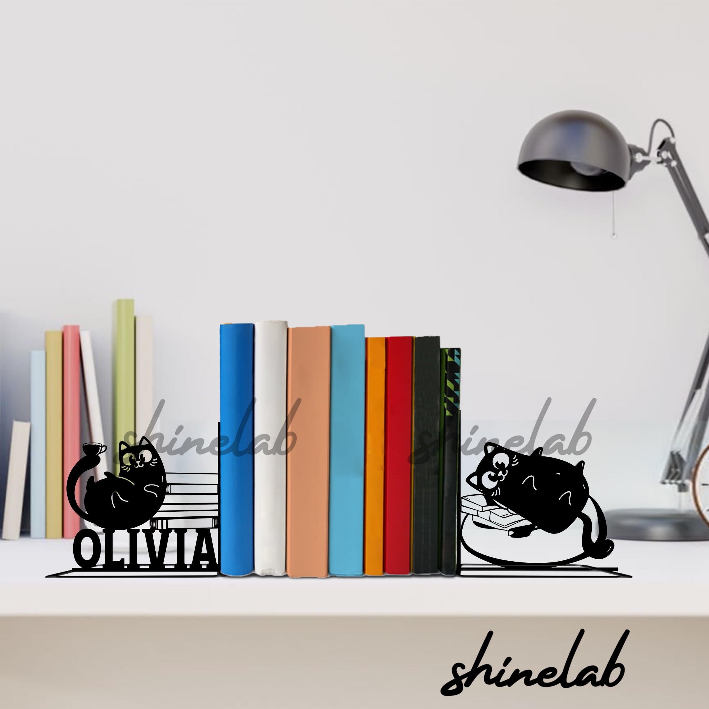 Shinelab Cat Metal Bookends, Cute Bookshelf Decor, Heavy Duty Book ...