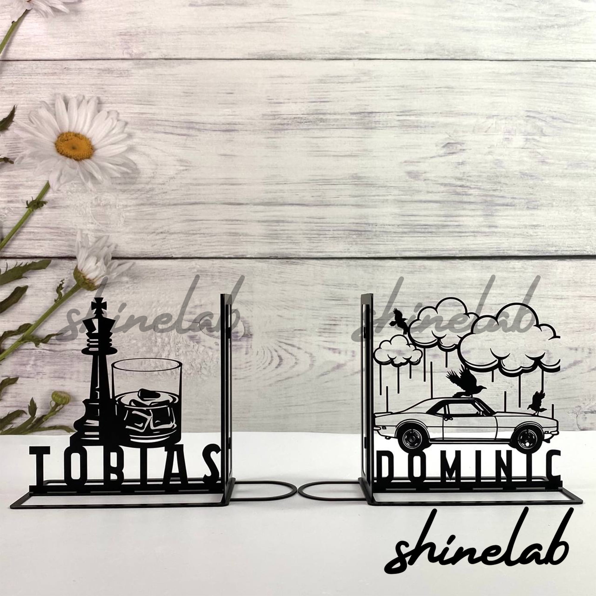 Shinelab Chess Metal Bookends Chess Player & Driver Name Bookend Gift ...