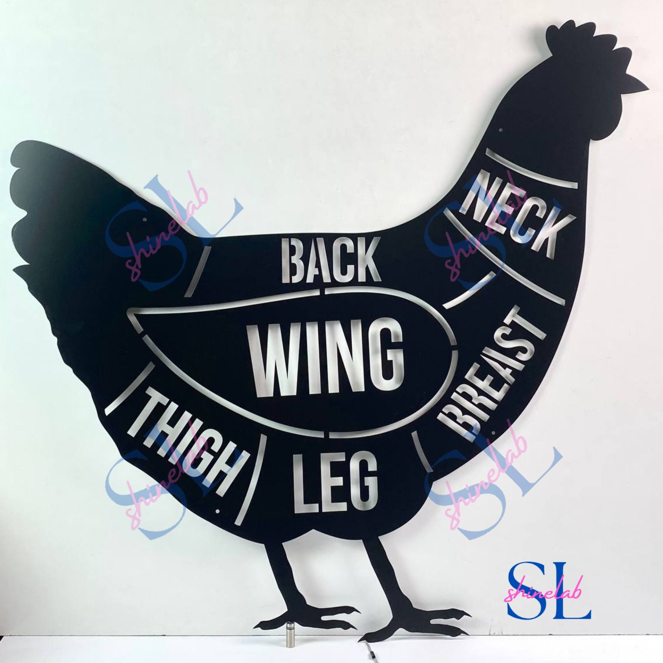 Shinelab Chicken Cuts Metal Wall Art LED Light, Chicken Butcher Metal ...