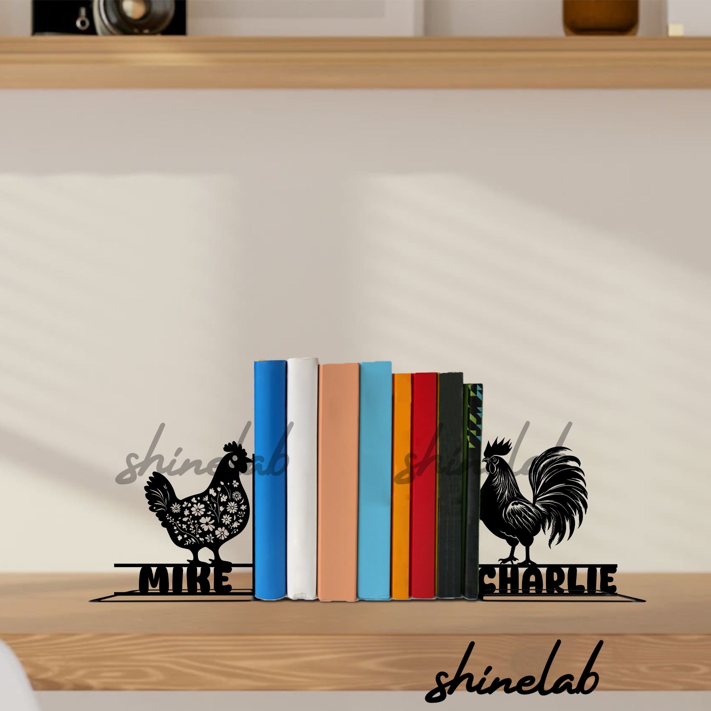 Shinelab Chicken Metal Bookends, Rooster Farmhouse Decor, Animal Book ...