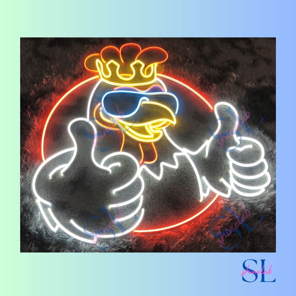 Shinelab Chicken Neon Sign, Rooster King Neon Light, Chicken King Crown ...