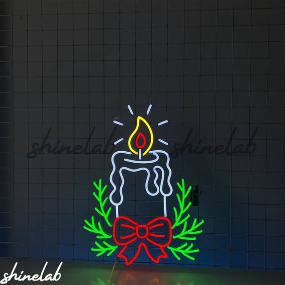 Shinelab Christmas Candle Neon Sign, Holiday Window Light Decor ...