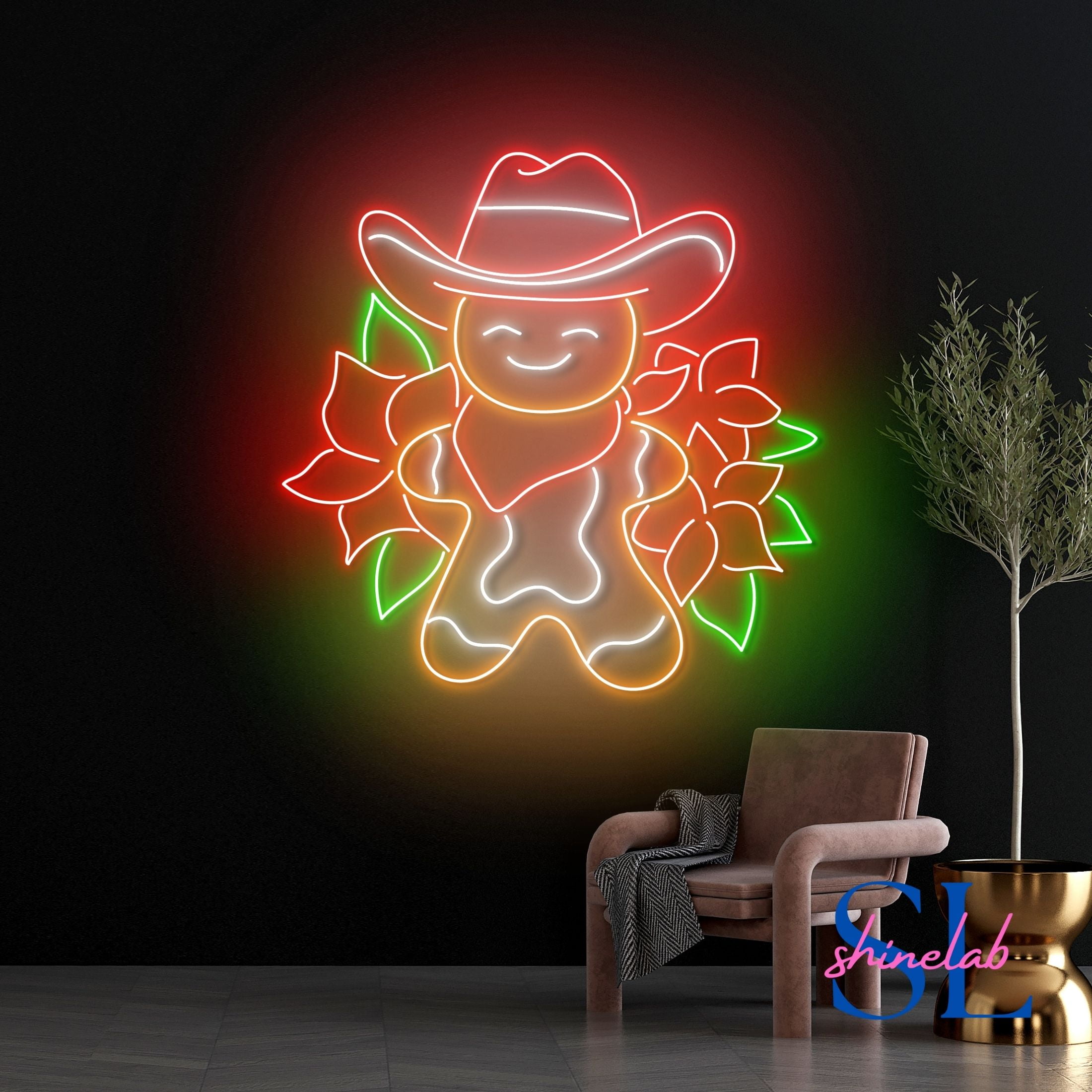 Shinelab Christmas Cowboy Gingerbread Neon Sign, Cowboy Gingerbread Led ...