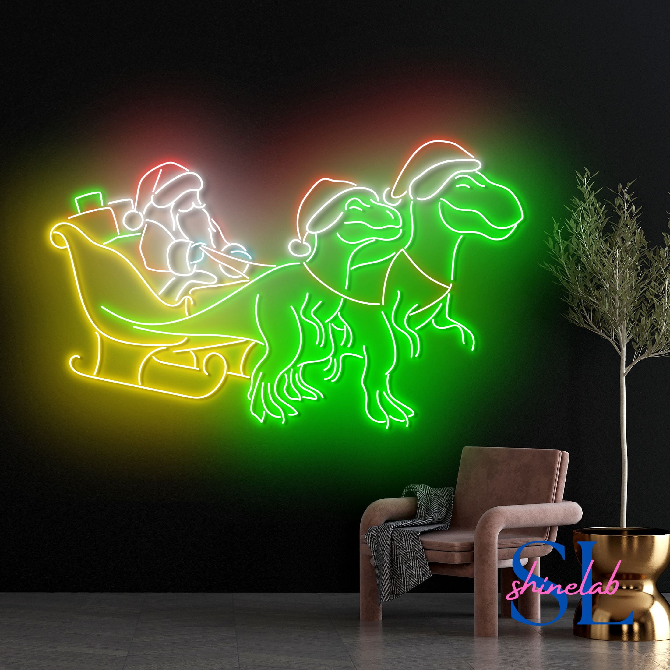 Shinelab Christmas Dinosaur Sleigh Neon Sign, Santa with Dinosaur Led ...