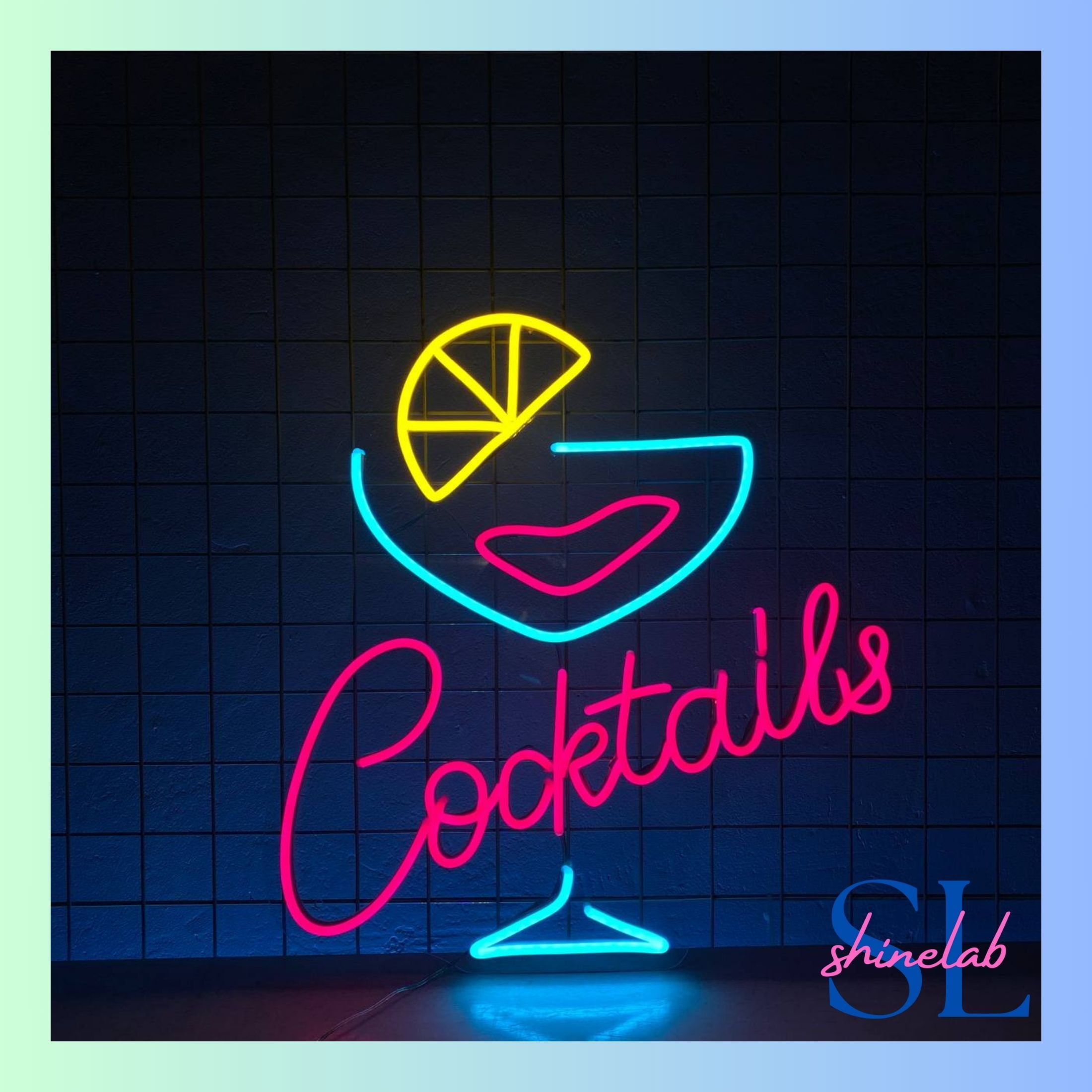 Shinelab Cocktails Neon Sign, Cocktails Glass Wall Art Light, Cocktails ...