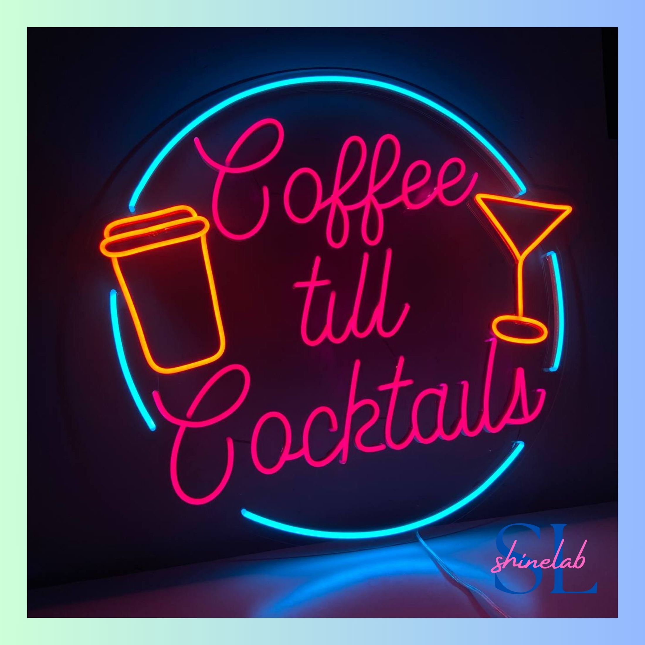 Shinelab Coffee Till Cocktails Neon Sign, Cafe Wall Art Light, Cocktail ...