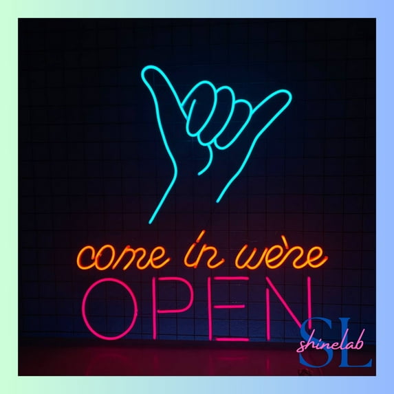 Shinelab Come In We're Open Neon Sign, Open Welcome Wall Art Light ...