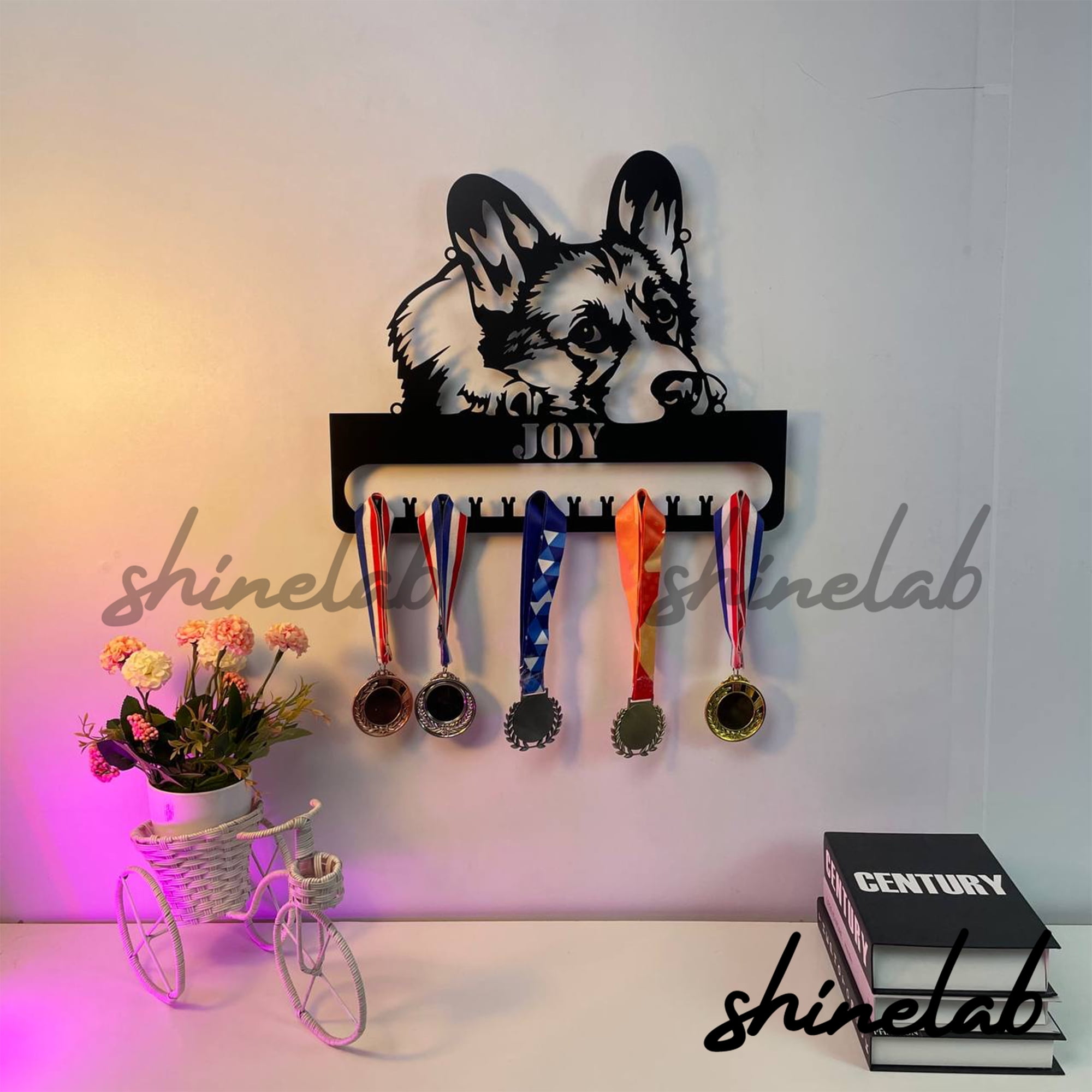 Shinelab Corgi Custom Medal Hanger, Dog Pet LED Wall Decor Metal Sign ...