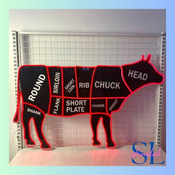Shinelab Cow Acrylic Neon Sign, Butcher Shop Wall Art Light, Restaurant ...