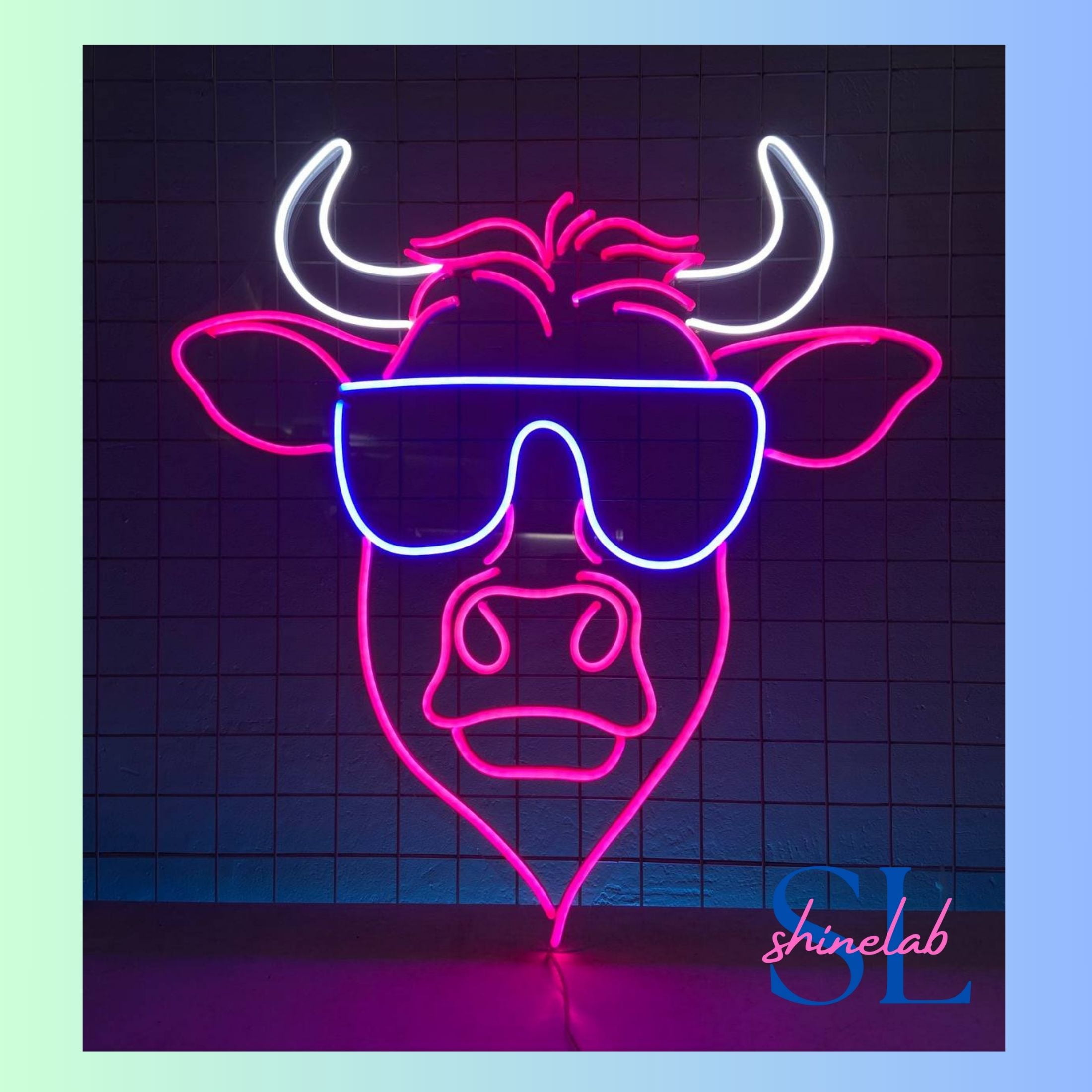 Shinelab Cow Neon Sign, Cow Head Sunglasses Wall Art Light, Cow Head ...