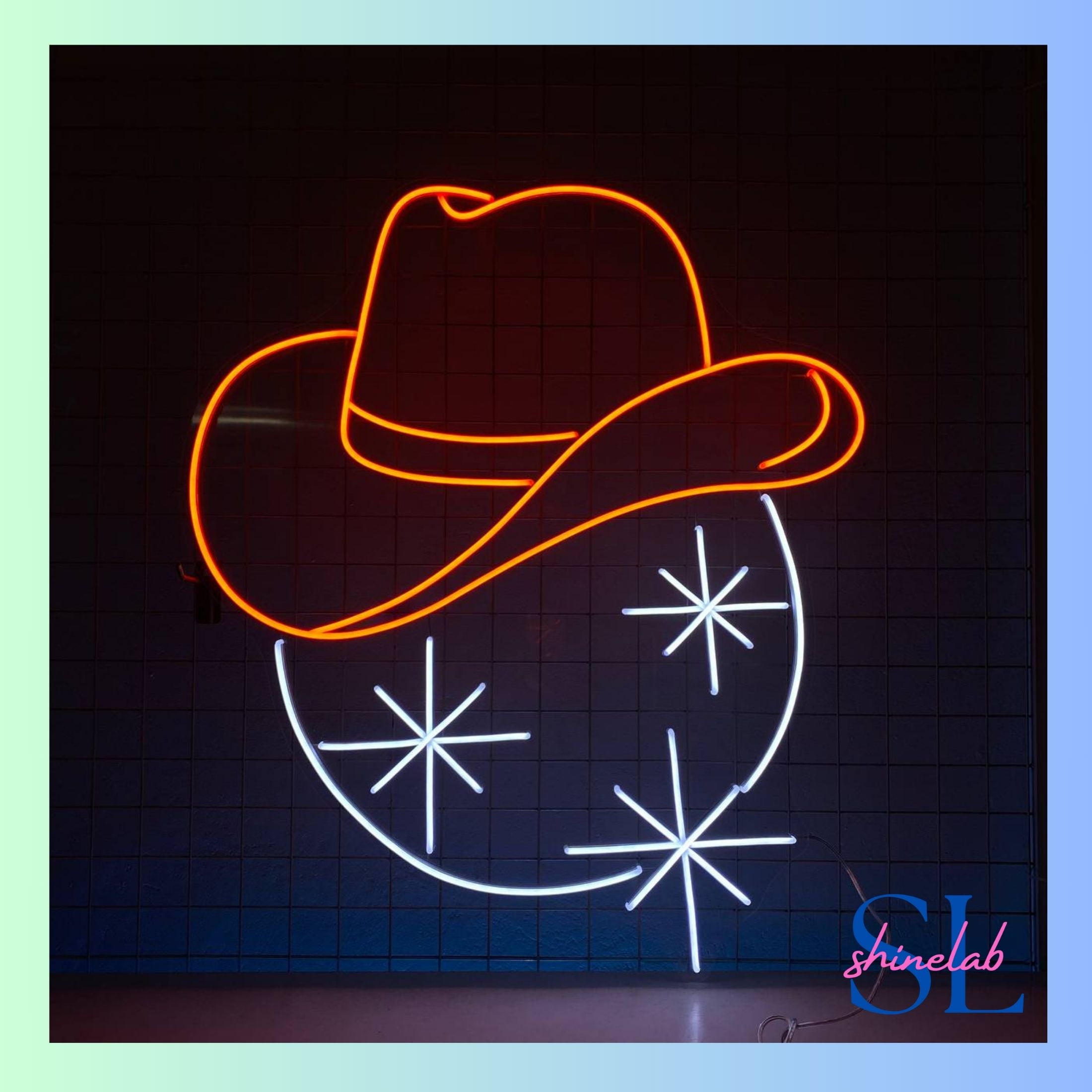 Shinelab Cowboy Hat Disco Neon Sign, Disco Ball Wall Art Light, Western ...