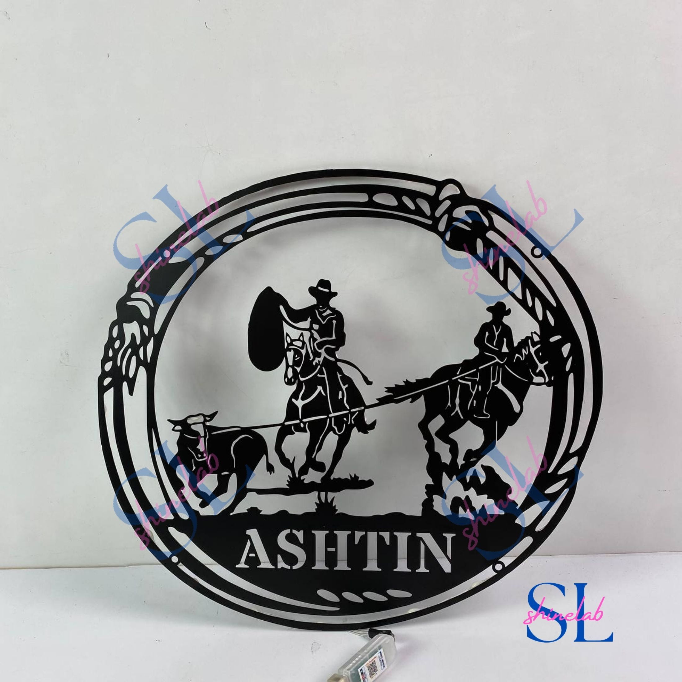 Shinelab Cowboy Roping Metal Wall Art LED Light, Tie Down Roper Name ...