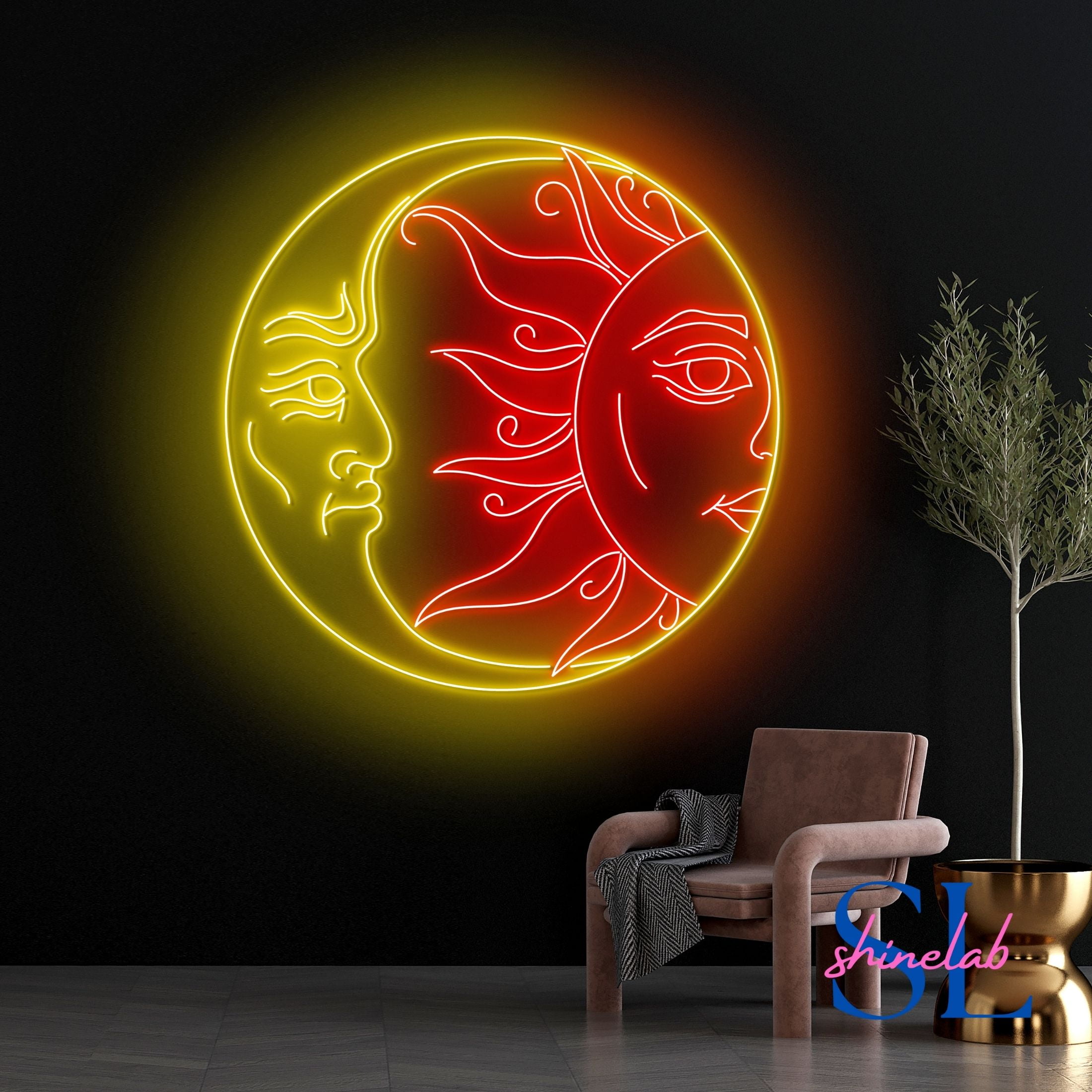 Shinelab Crescent Moon and Sun Neon Sign, Sun Moon Led Sign, Moon Sun ...