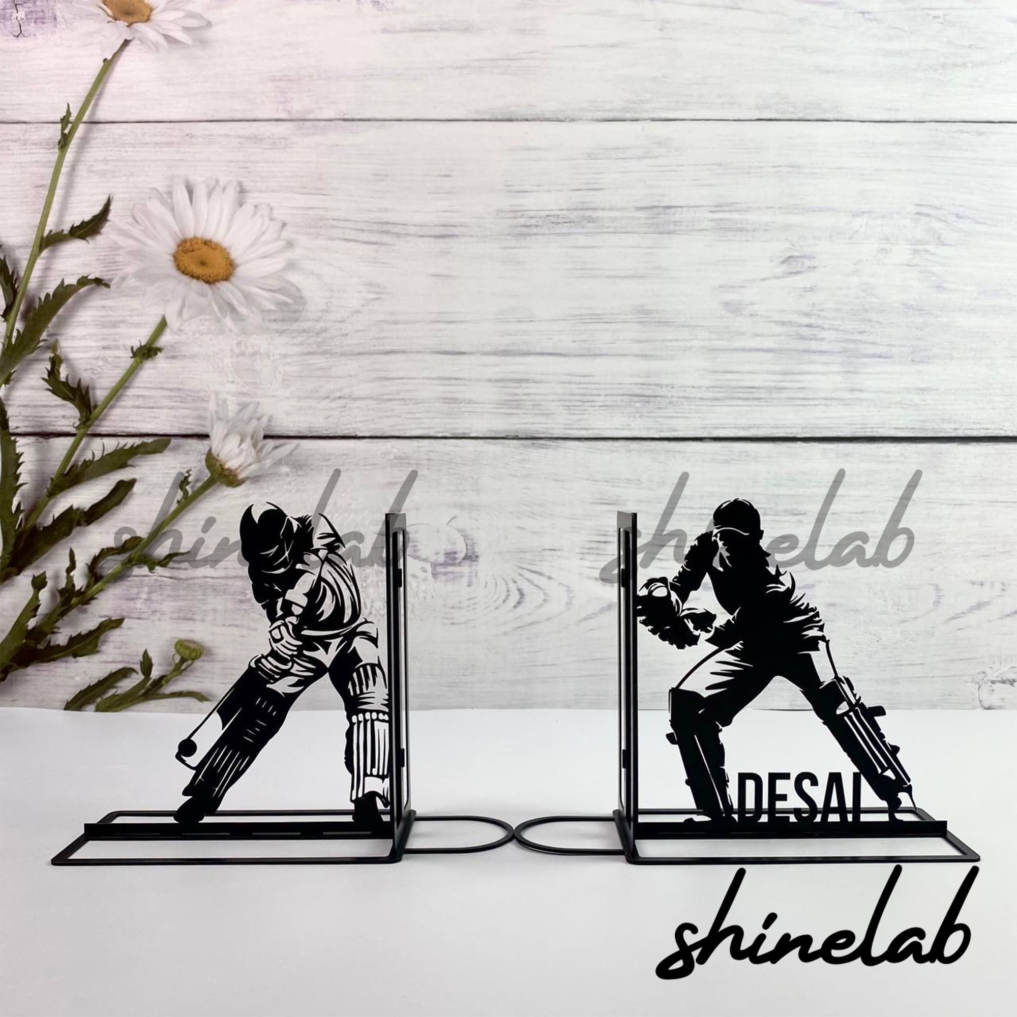 Shinelab Cricket Metal Bookends Cricket Player Name Bookend, Sports ...