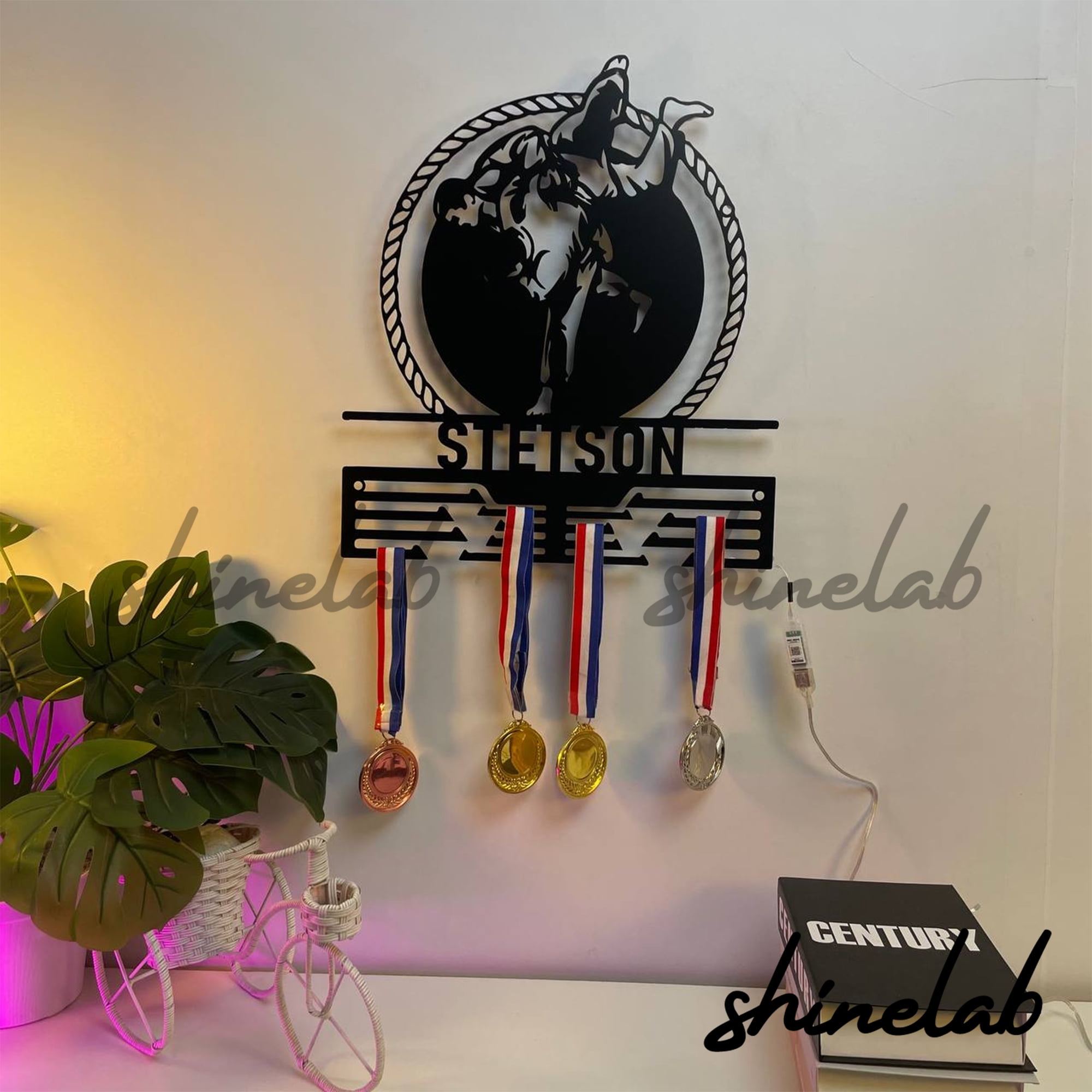 Shinelab Custom Brazilian Jiu Jitsu Medal Hanger, Jitsu LED Wall Decor ...