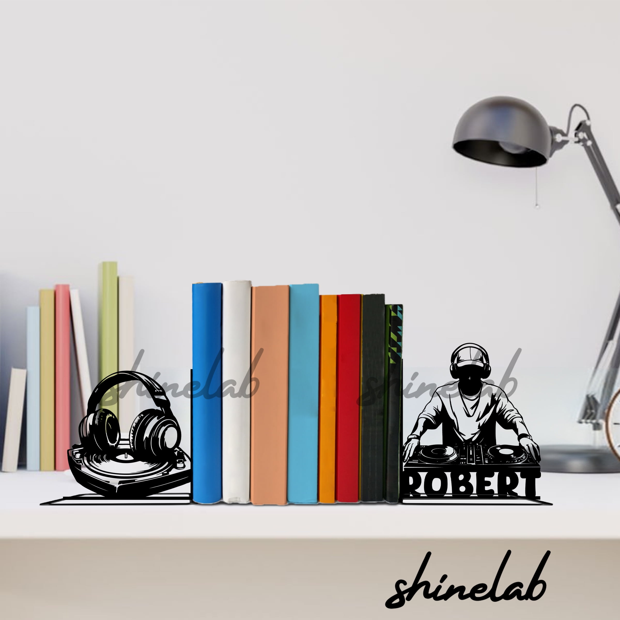 Shinelab Custom Producer Name Metal Bookends, Studio Bookshelf ...