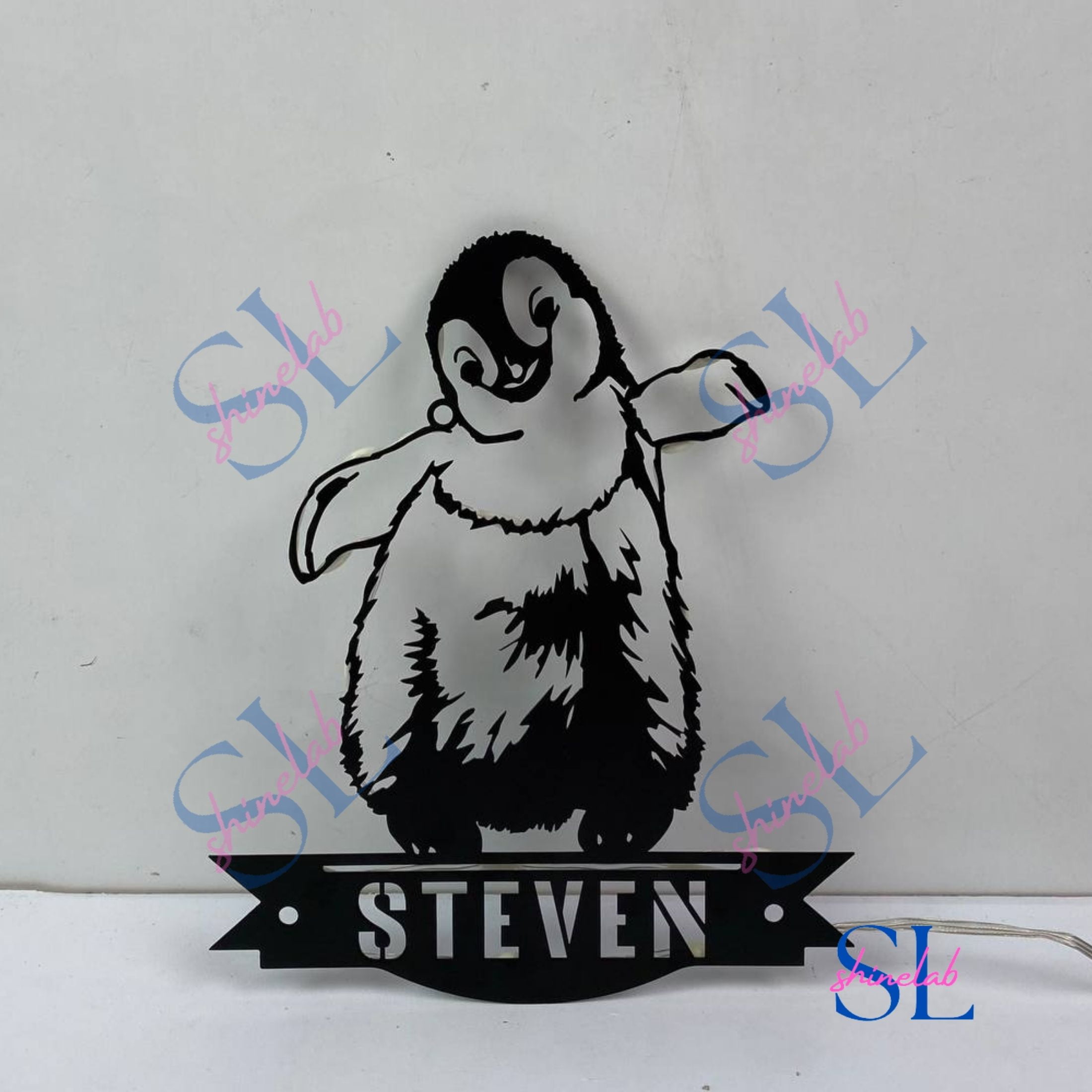 Shinelab Cute Penguin Metal Wall Art LED Light, Penguin Lover Name Sign ...