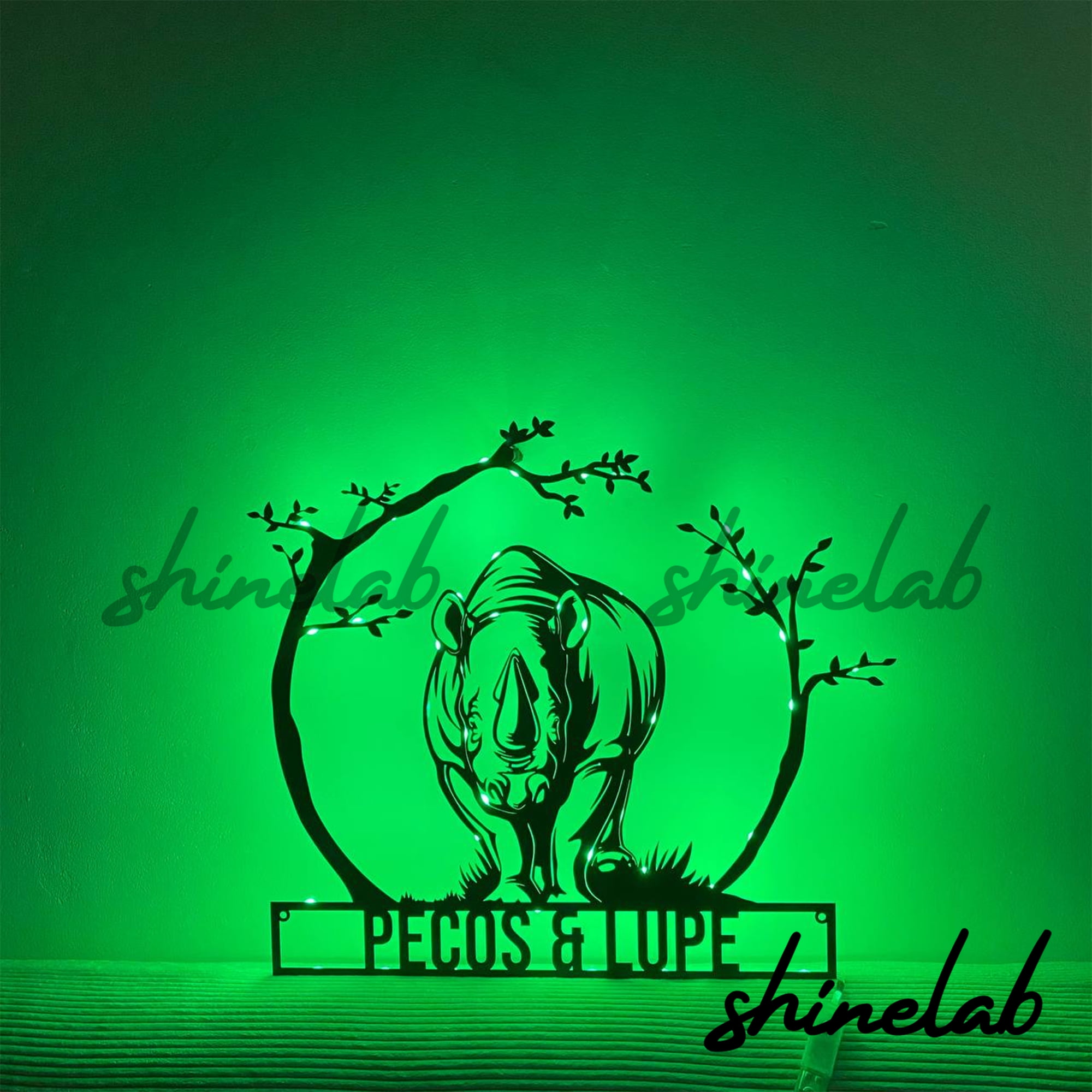 Shinelab Cute Rhino LED Wall Art, Custom Safari Animal Metal Sign ...