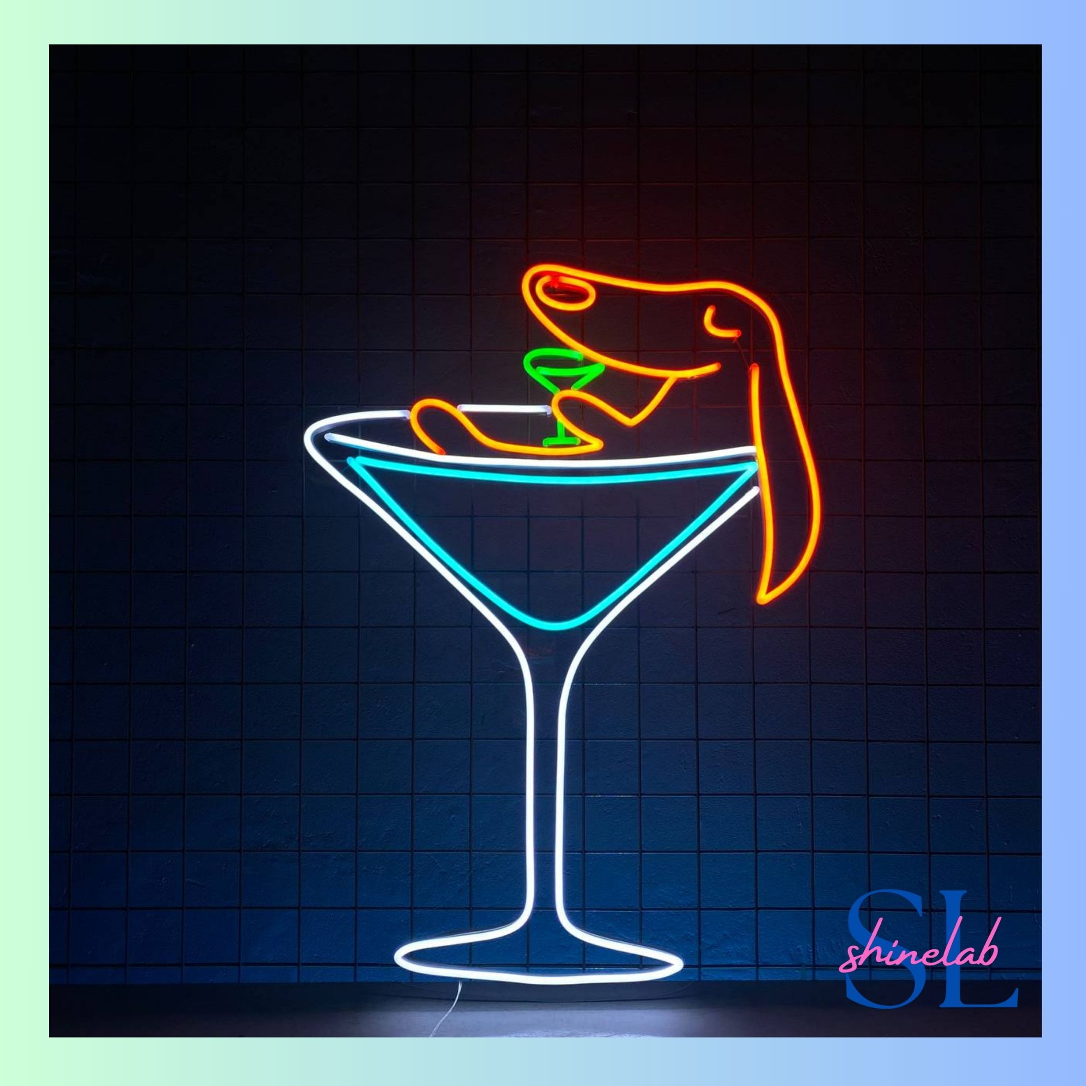 Shinelab Dachshund Martini Neon Sign, Martini Dog Wall Art Light ...
