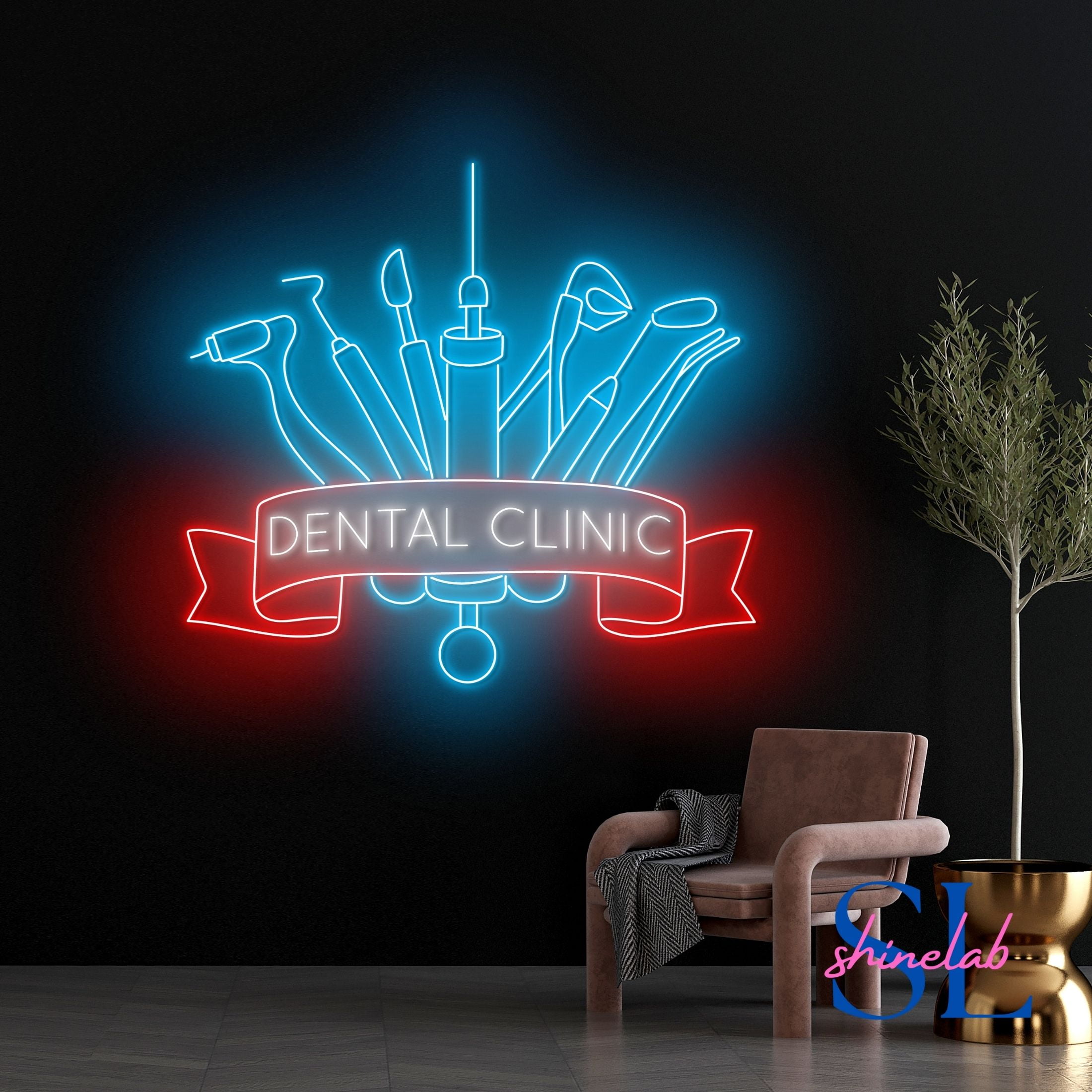 Shinelab Dental Clinic Neon Sign, Dental Tool Led Sign, Dentist Logo ...