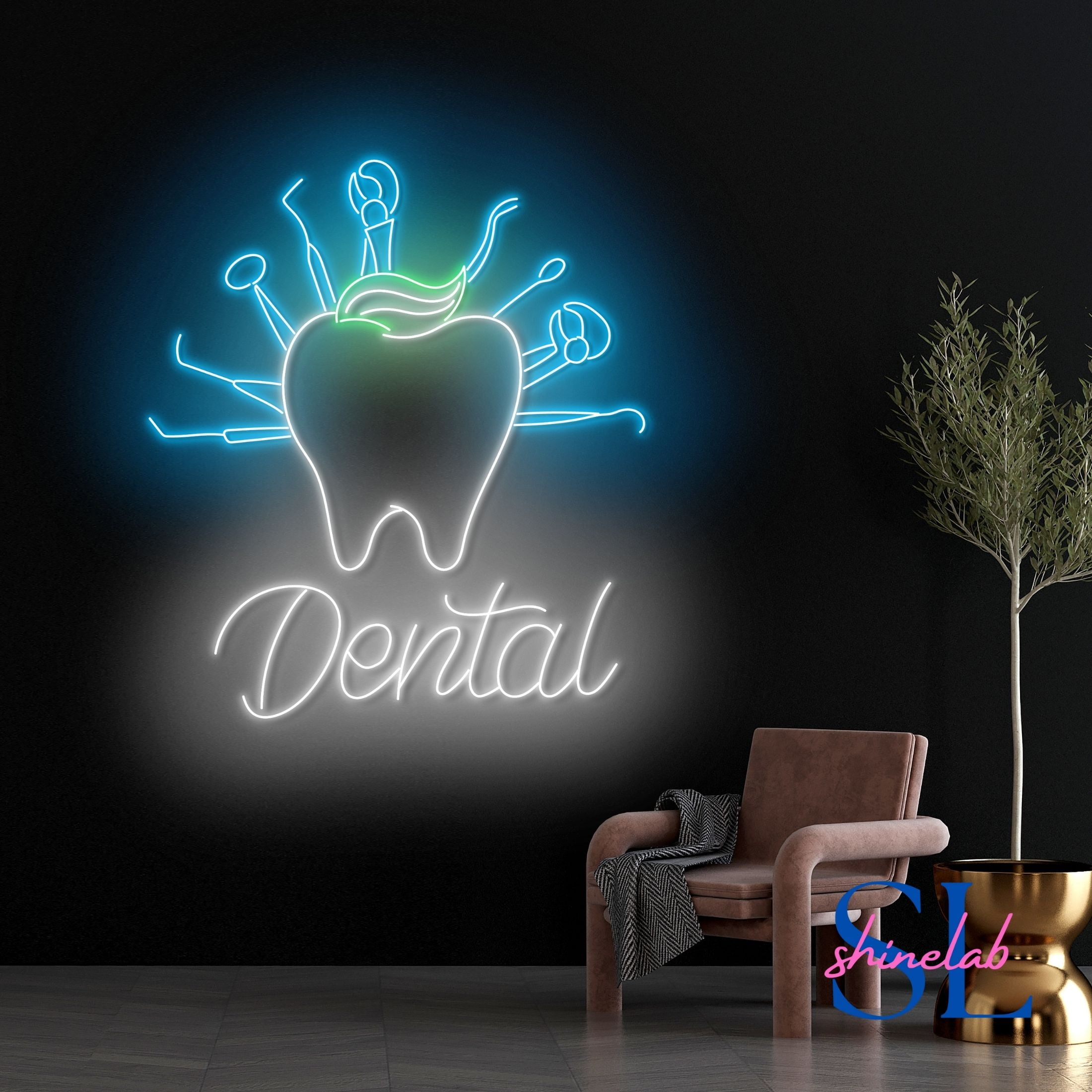Shinelab Dental Neon Sign, Tooth Led Sign, Dentist Logo Wall Art ...