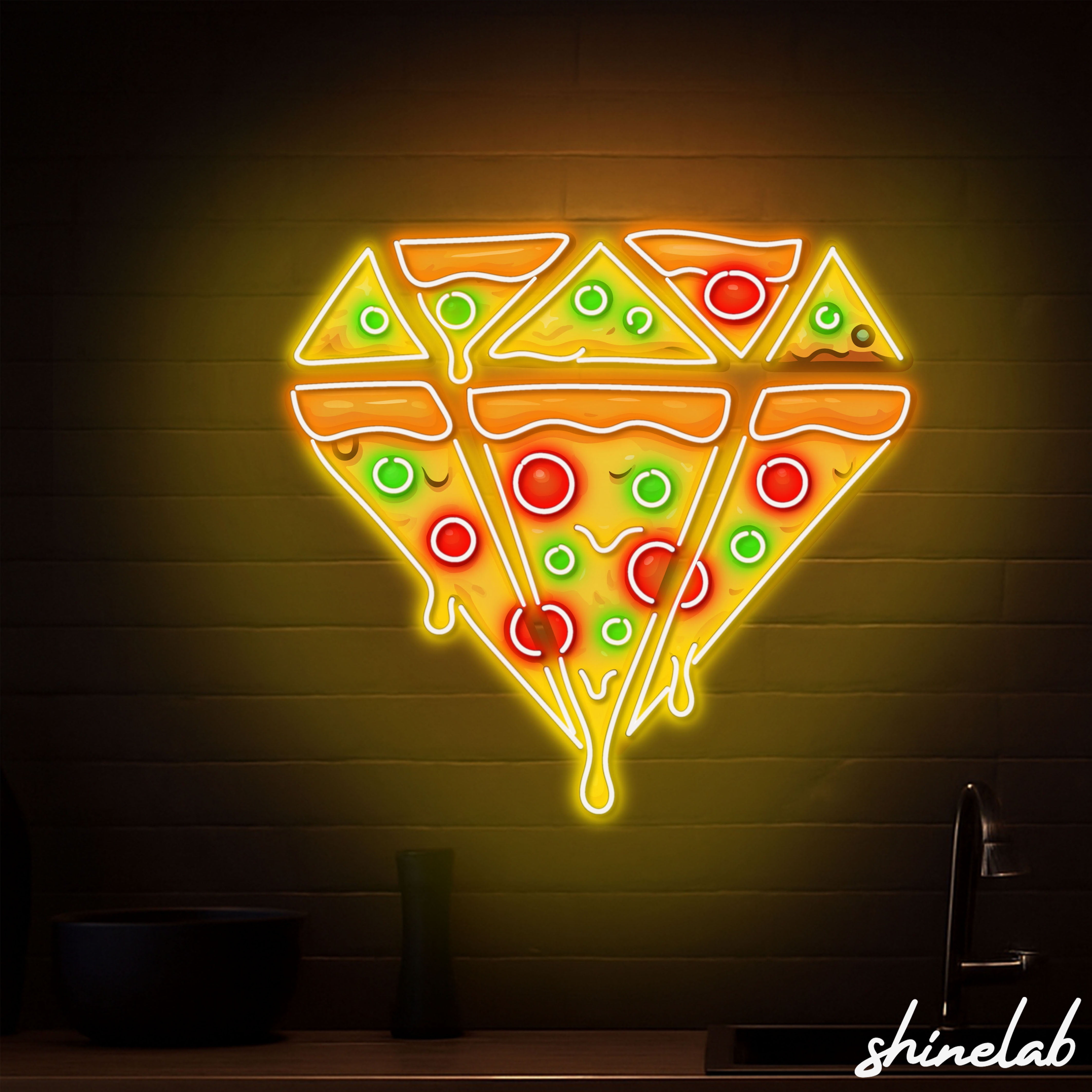 Shinelab Diamond Pizza Slices Neon Sign, Food Court Decor, Unique ...