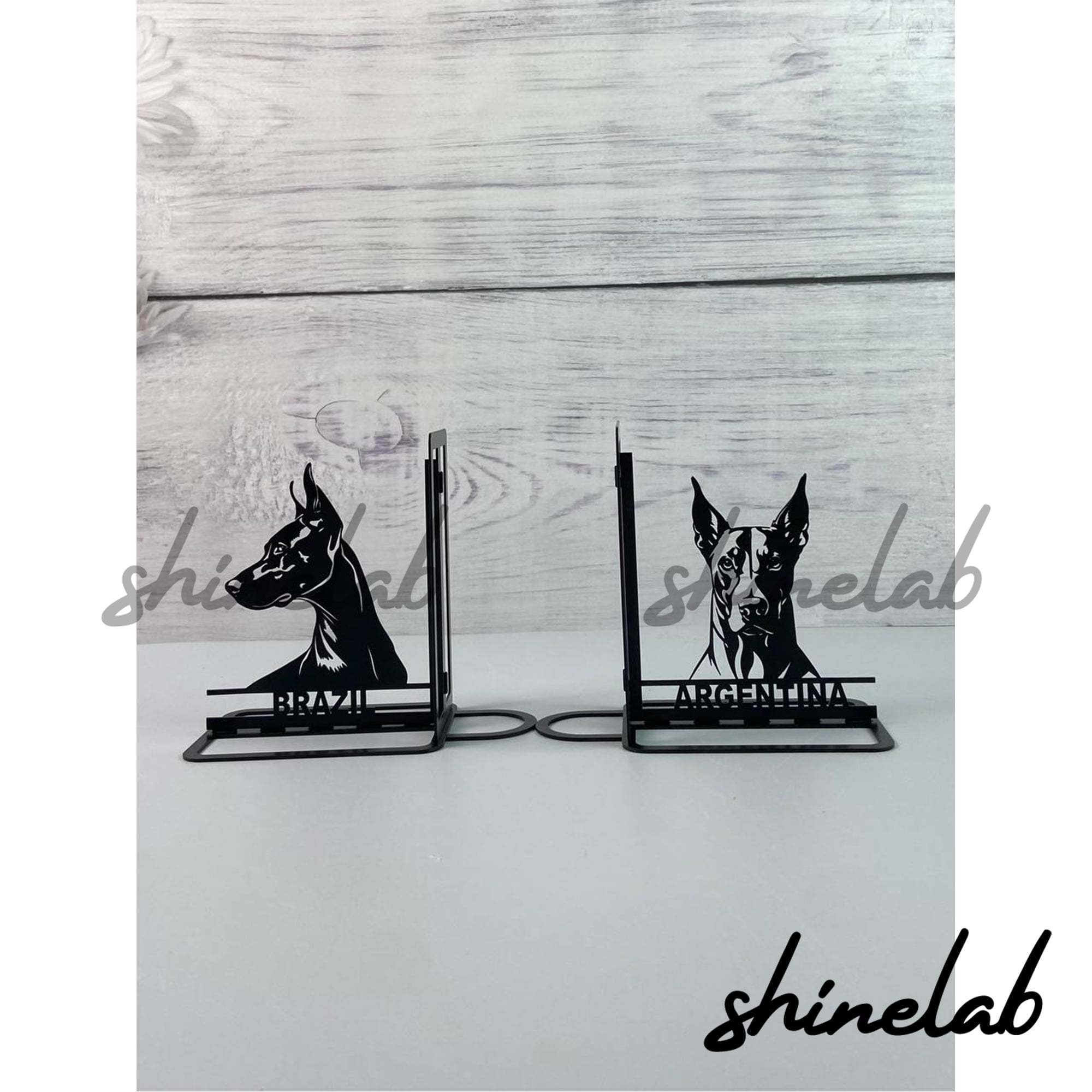 Shinelab Doberman Pinscher Dog Metal Bookends Pet Name Bookend Gift ...