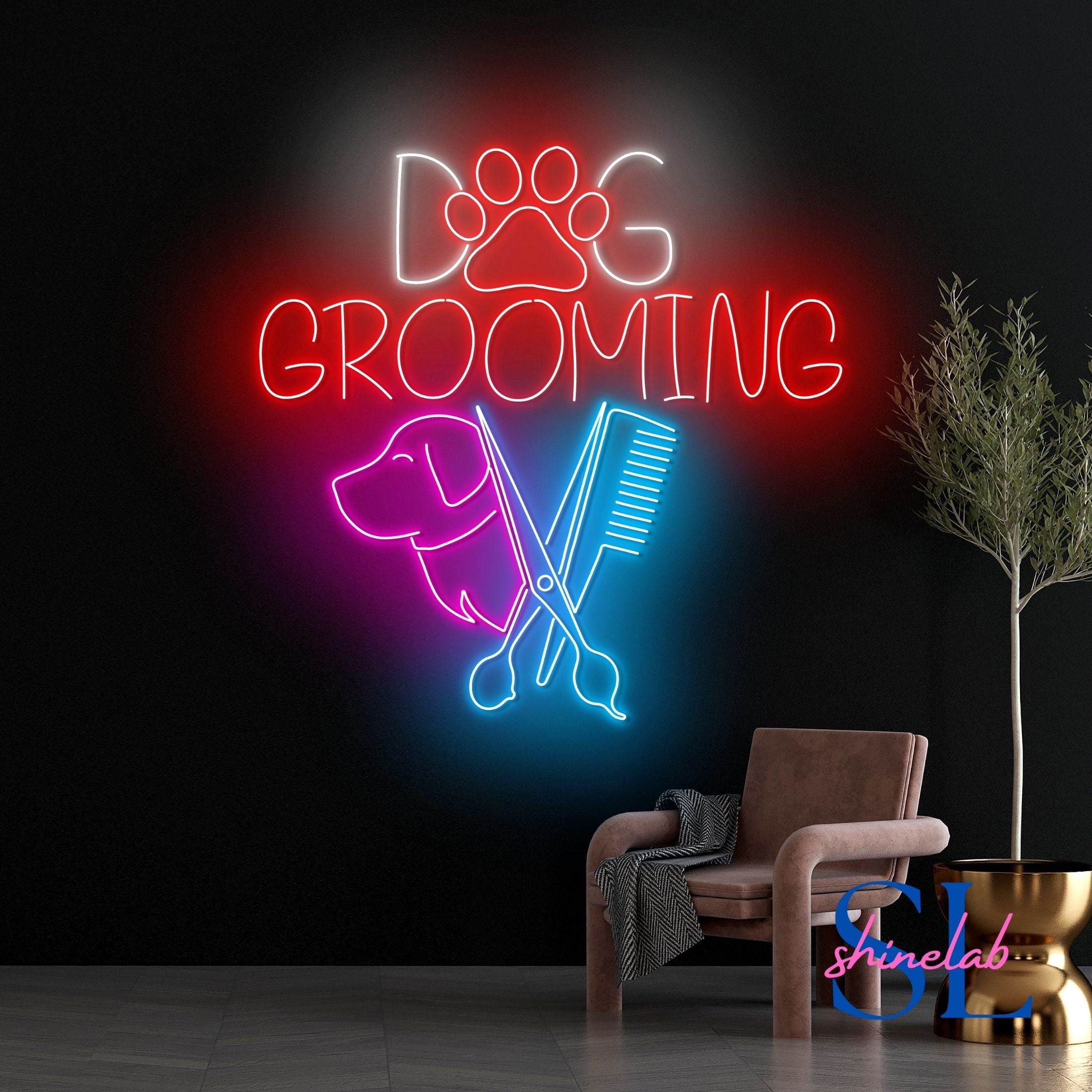 Shinelab Dog Grooming Neon Sign, Dog Spa Led Sign, Pet Grooming Wall ...