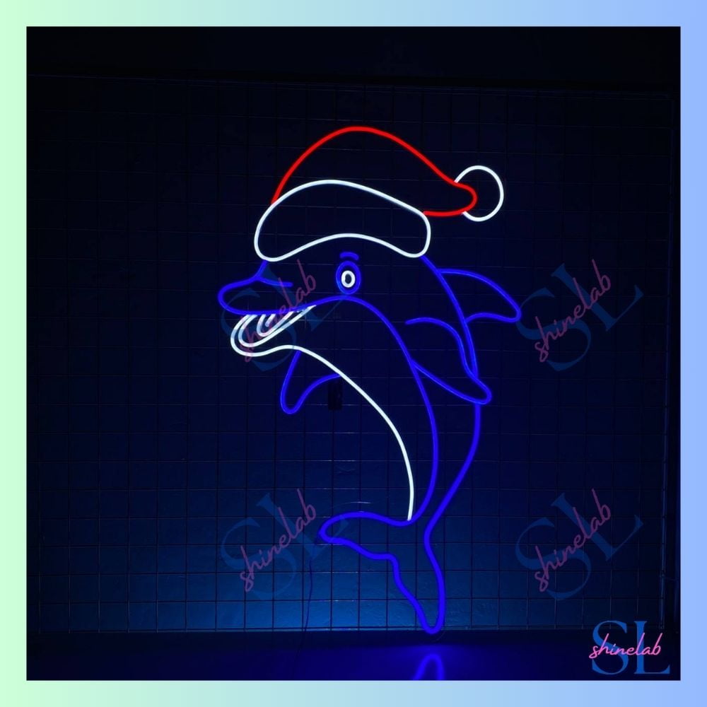 Shinelab Dolphin Christmas Hat Neon Sign, Christmas Dolphin Led Sign ...