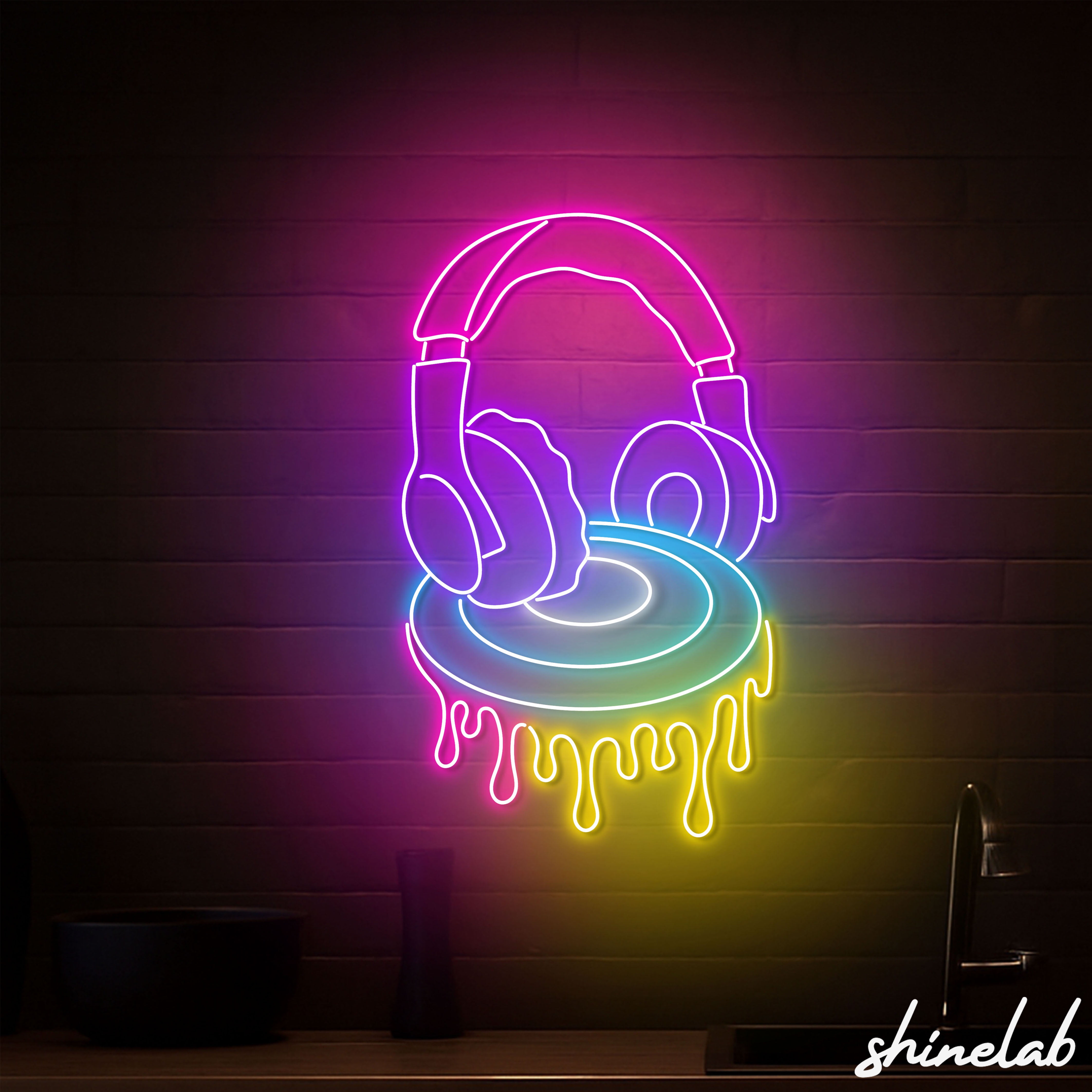 Shinelab Dripping Headphones Neon Sign, Music Studio Decor, DJ Room LED ...
