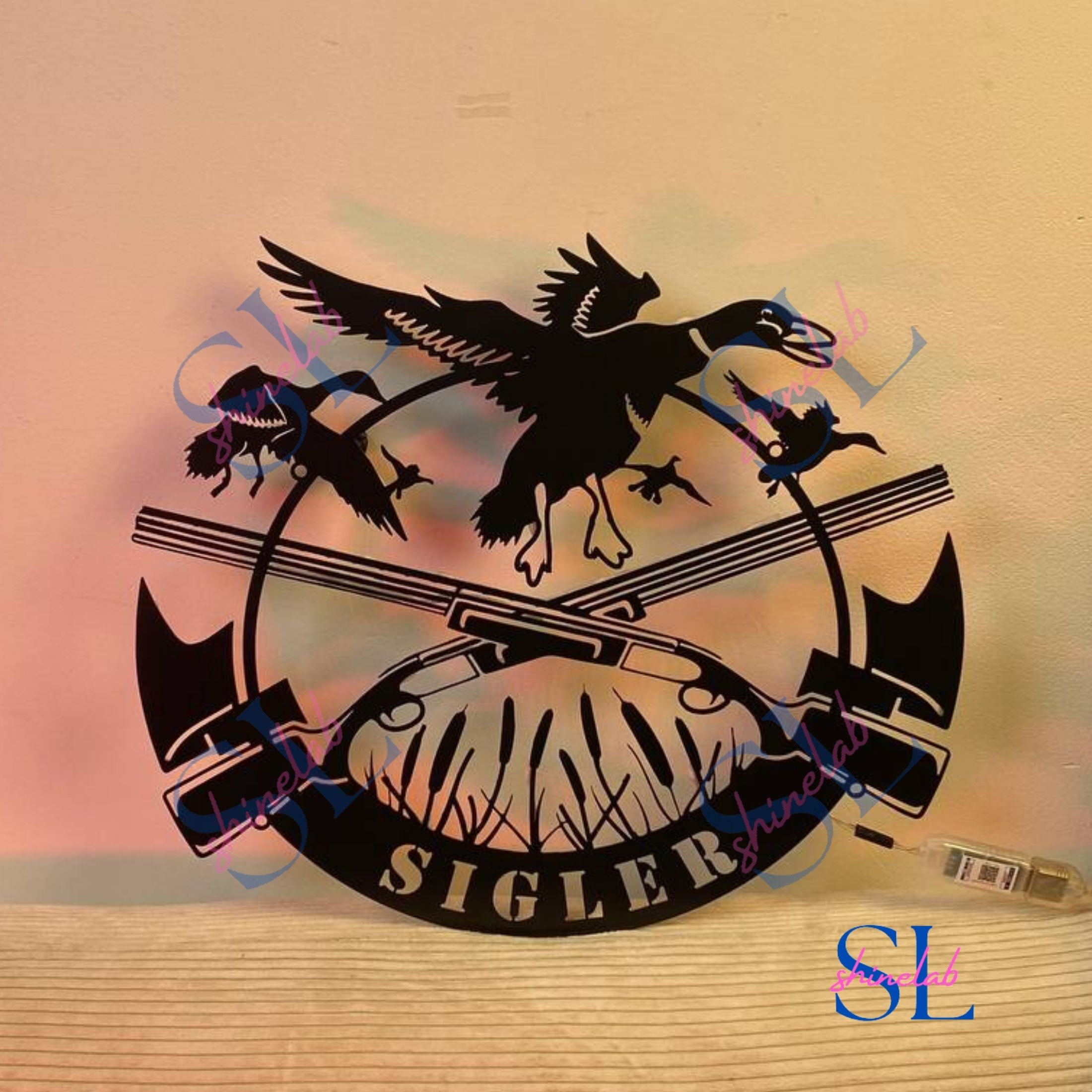 Shinelab Duck Hunting Metal Wall Art LED Light, Hunter Name Sign Home ...
