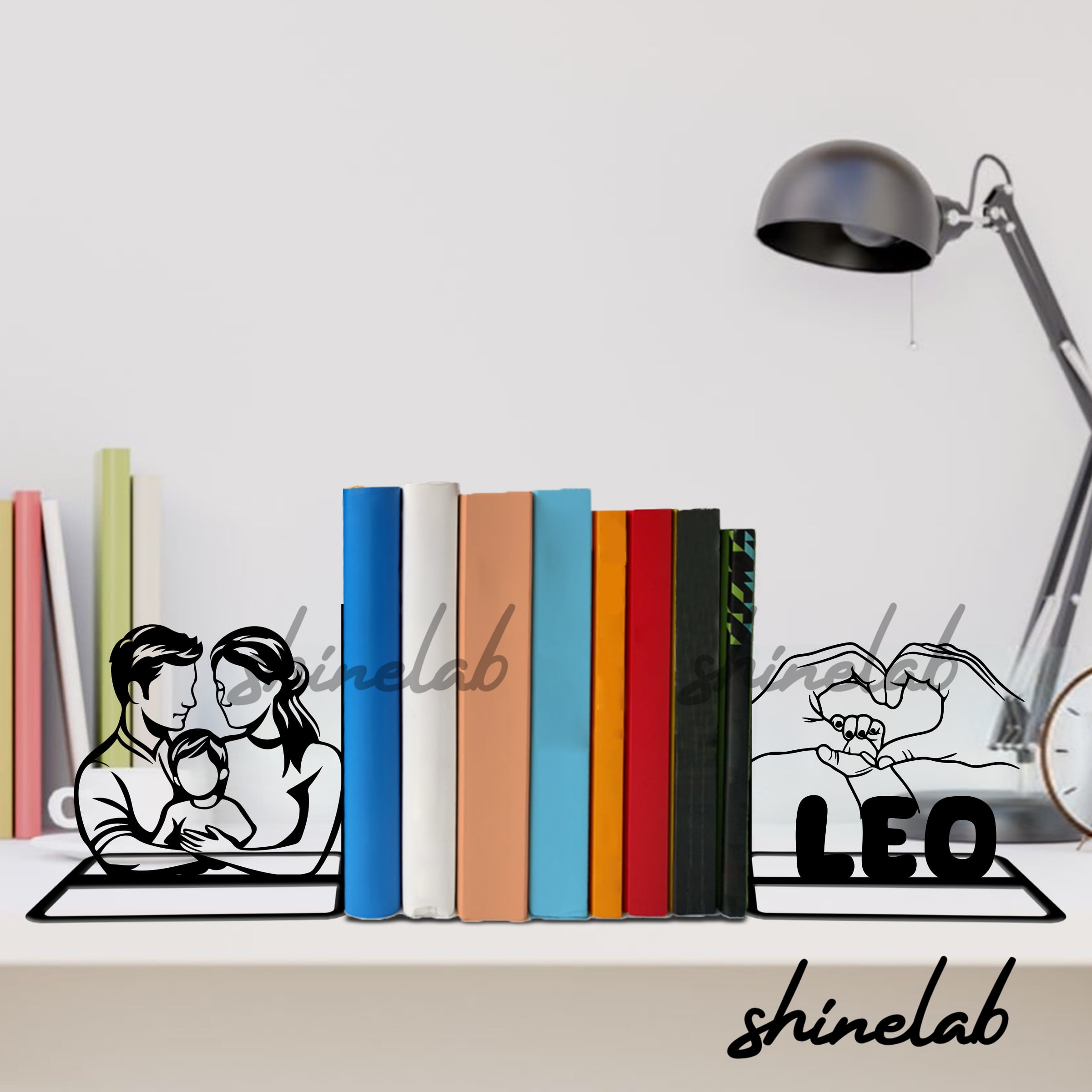 Shinelab Family Metal Bookends, Engraved Home Decor, Family Portrait ...