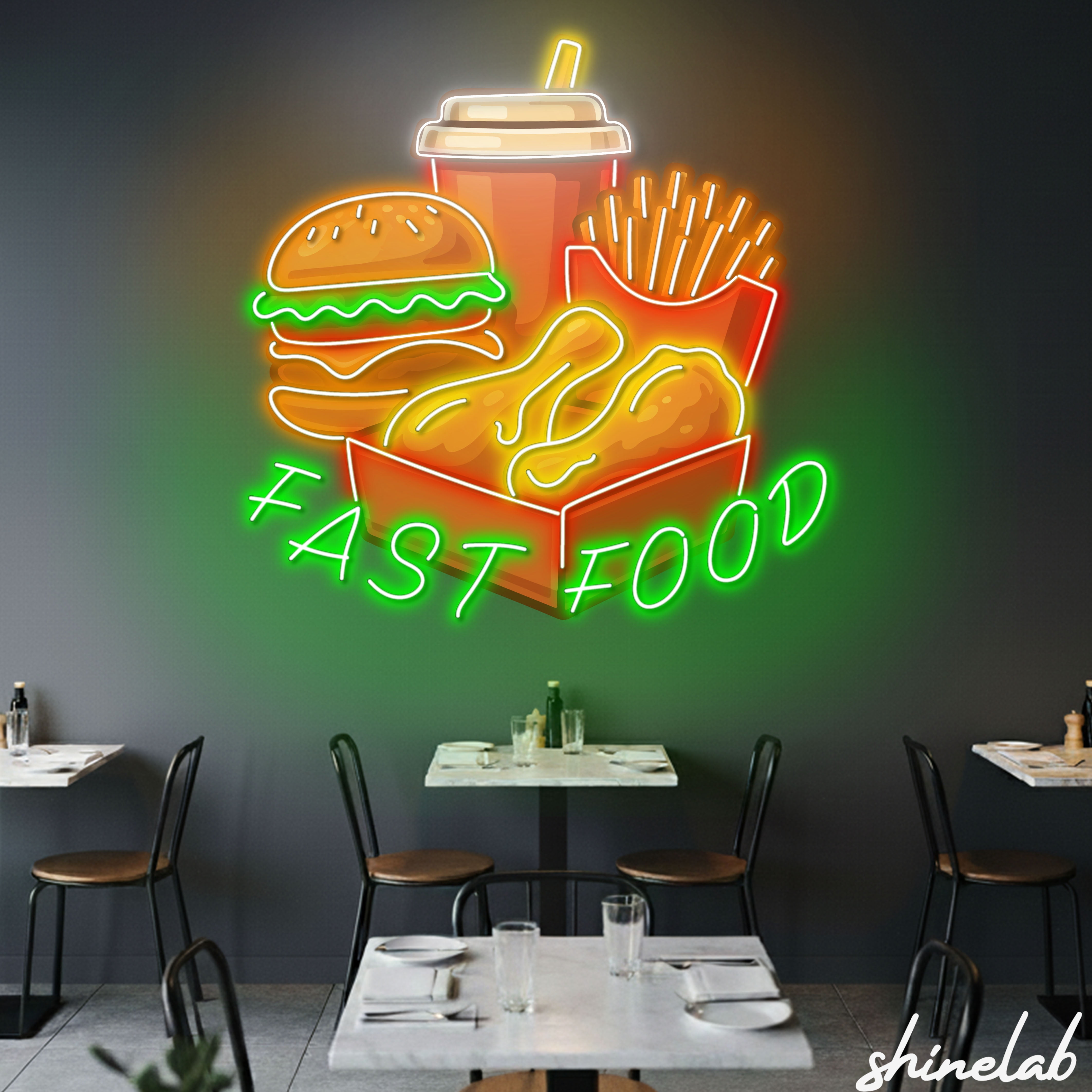 Shinelab Fast Food Neon Sign for Restaurant Decor, LED Light Burger ...