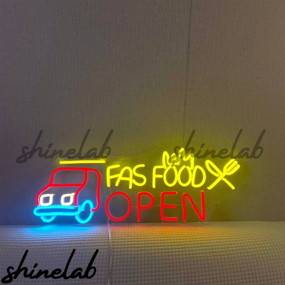Shinelab Fast Food Open Neon Sign, Food Truck Led Light Decor, Business ...