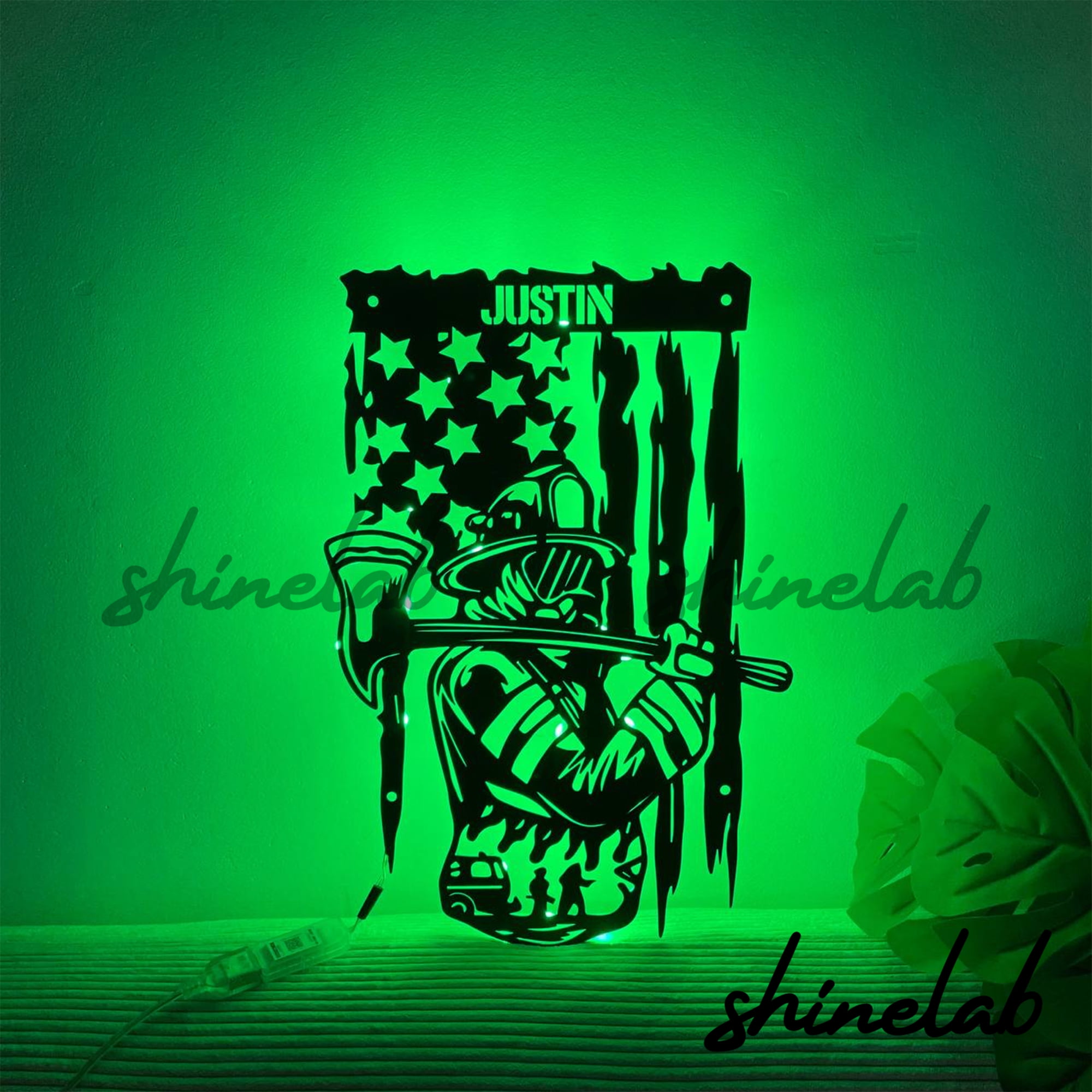 Shinelab Firefighter LED Wall Art, Custom Firefighter Hero Metal Sign ...
