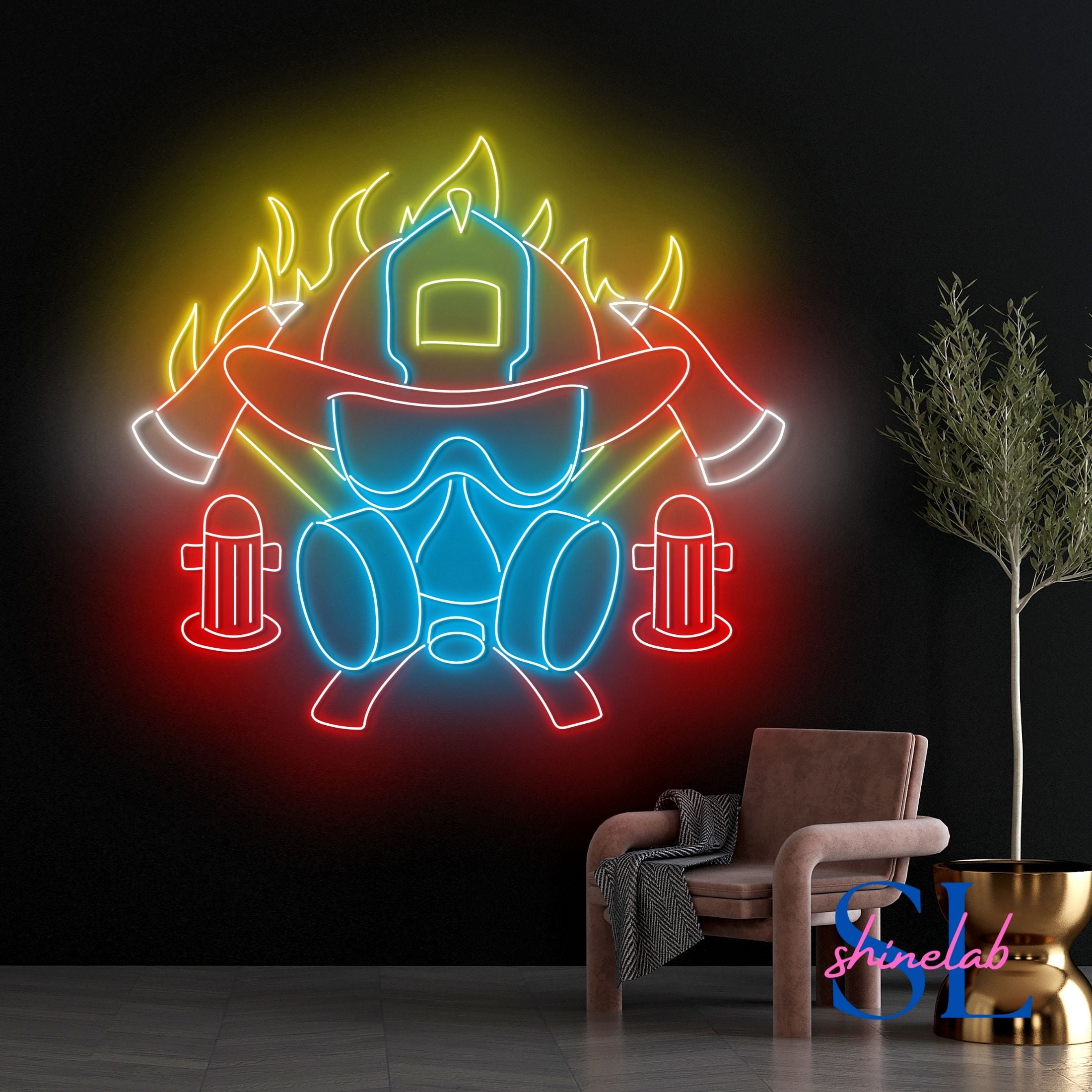 Shinelab Firefighter Neon Sign, Fireman Led Sign, Fire Department Wall ...
