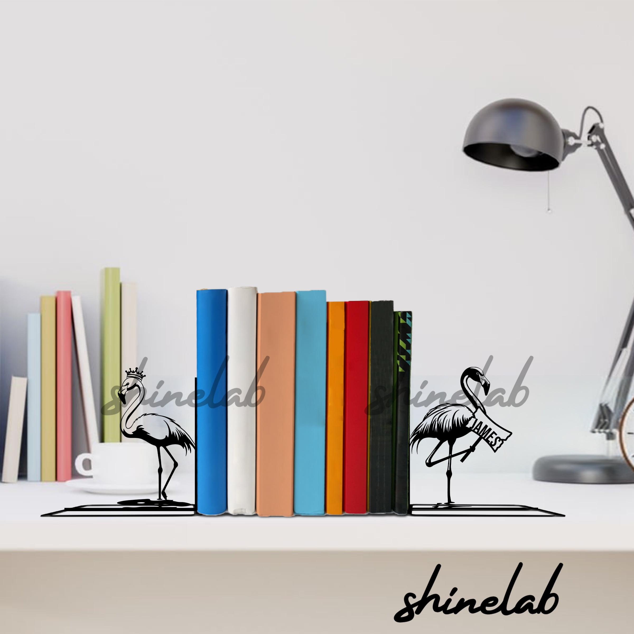Shinelab Flamingo Metal Bookends, Farmhouse Bookshelf Decor, Flamingo ...