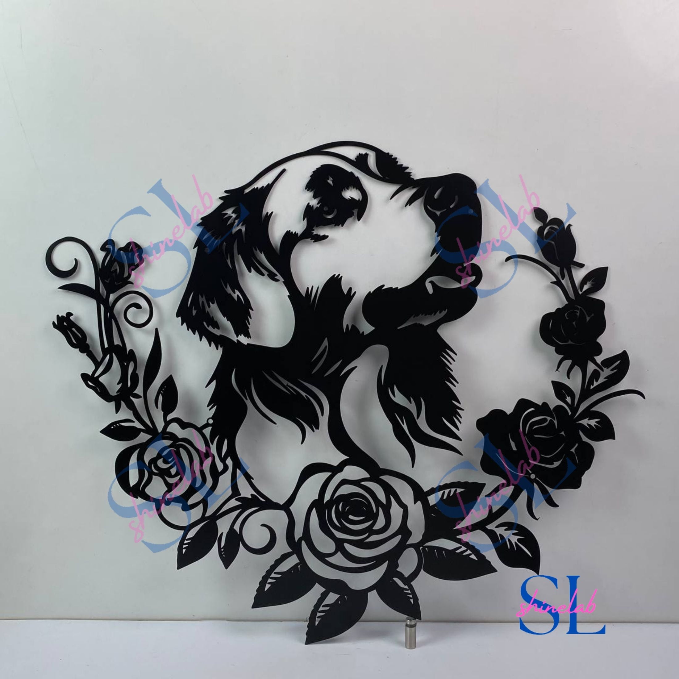 Shinelab Floral Labrador Retriever Metal Wall Art LED Light, Black Lab ...