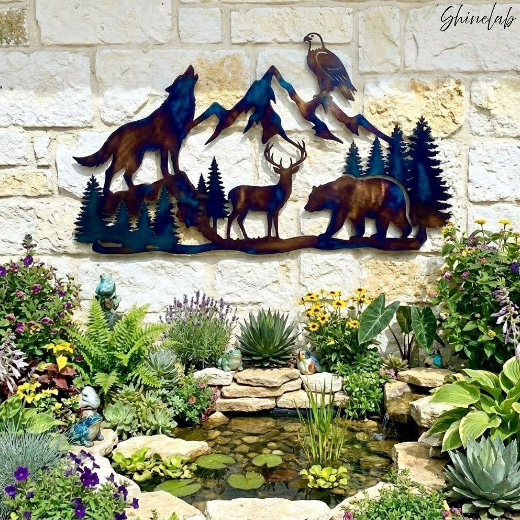 Shinelab Forest Wildlife Wall Art, Fire Roasted Mountain Metal Sign ...