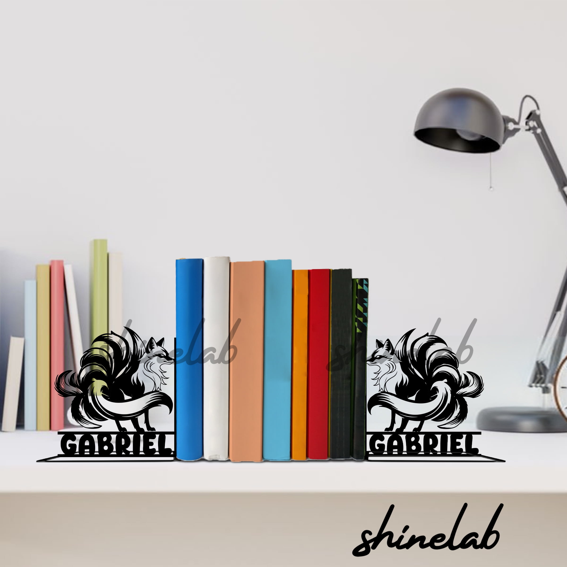 Shinelab Fox Metal Bookends, Custom Fox Tail Bookshelf Decor, Fox Gifts ...