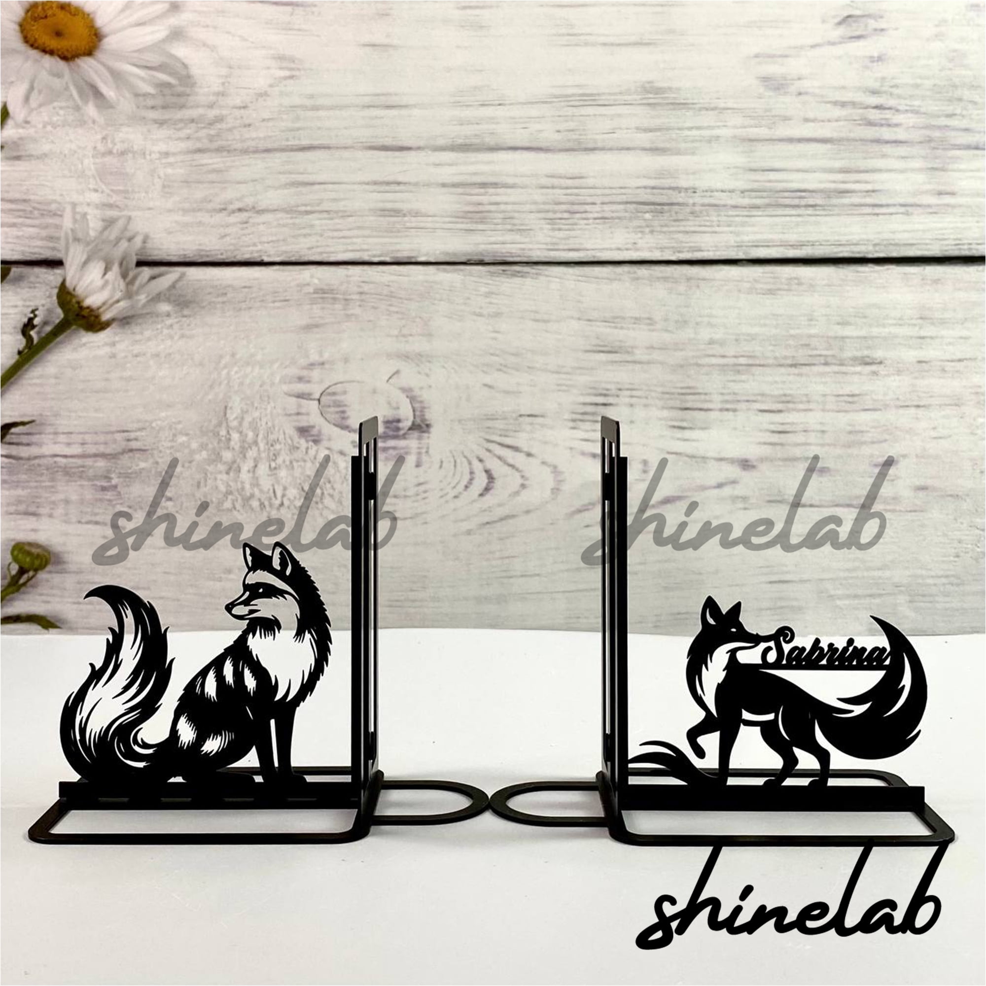 Shinelab Foxes Metal Bookends Fox Name Bookend Gift, Animal Bookshelf ...
